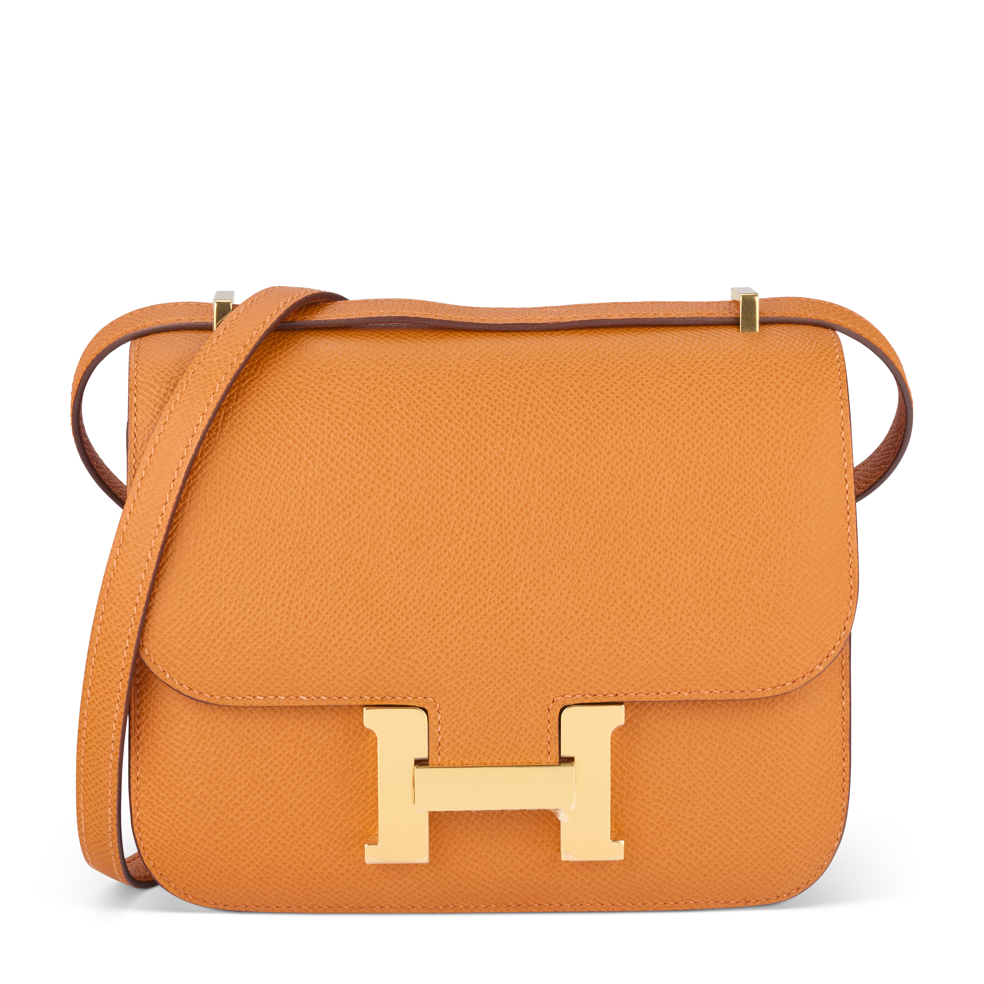 AN ABRICOT EPSOM LEATHER MINI MIRROR CONSTANCE 18 WITH GOLD HARDWARE ...