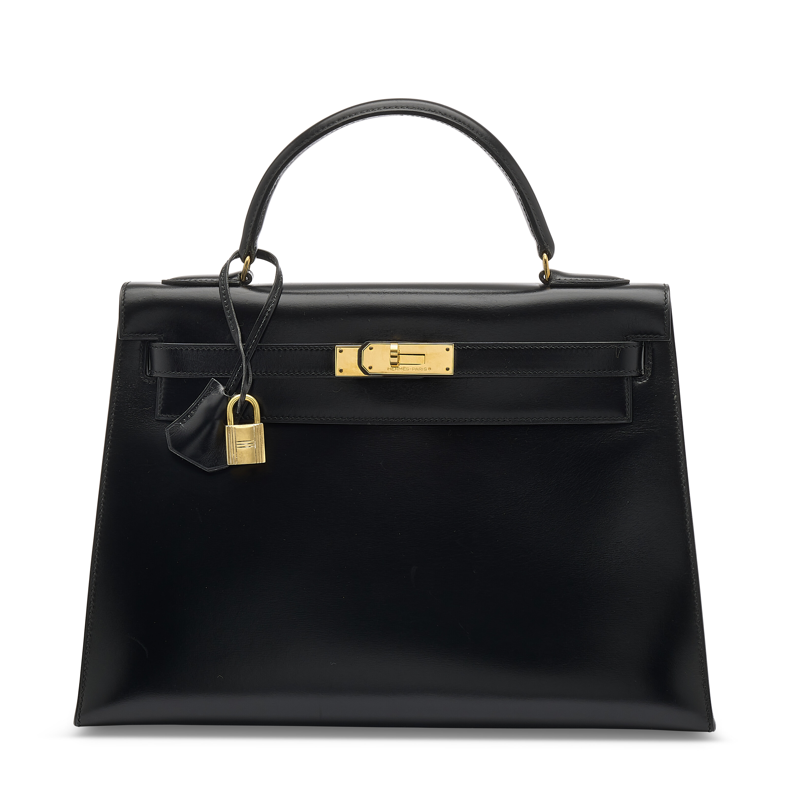 A BLACK CALF BOX LEATHER SELLIER KELLY 32 WITH GOLD HARDWARE, HERMÈS ...