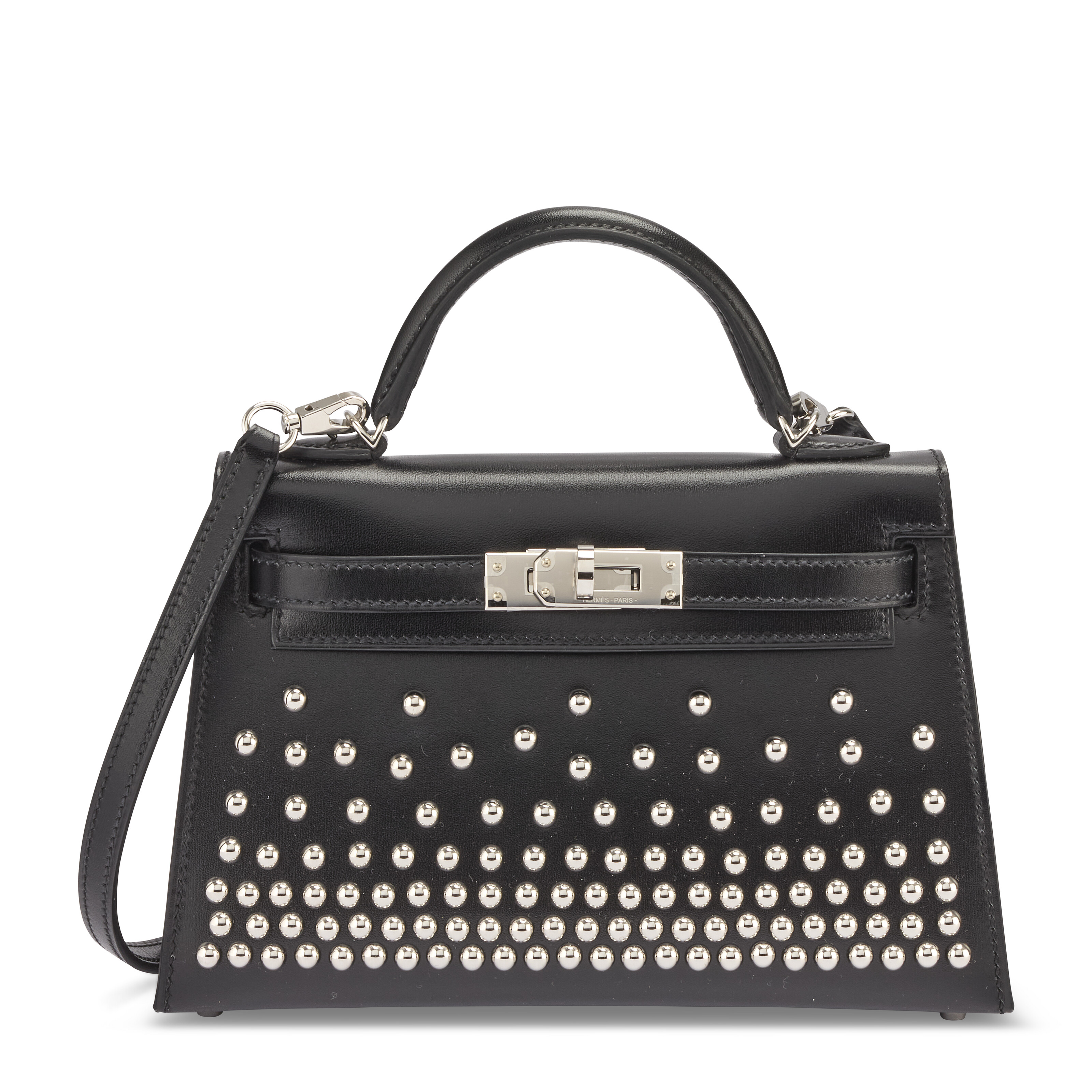 A LIMITED EDITION BLACK CALF BOX LEATHER CLOUTÉ MINI KELLY 20 II WITH ...