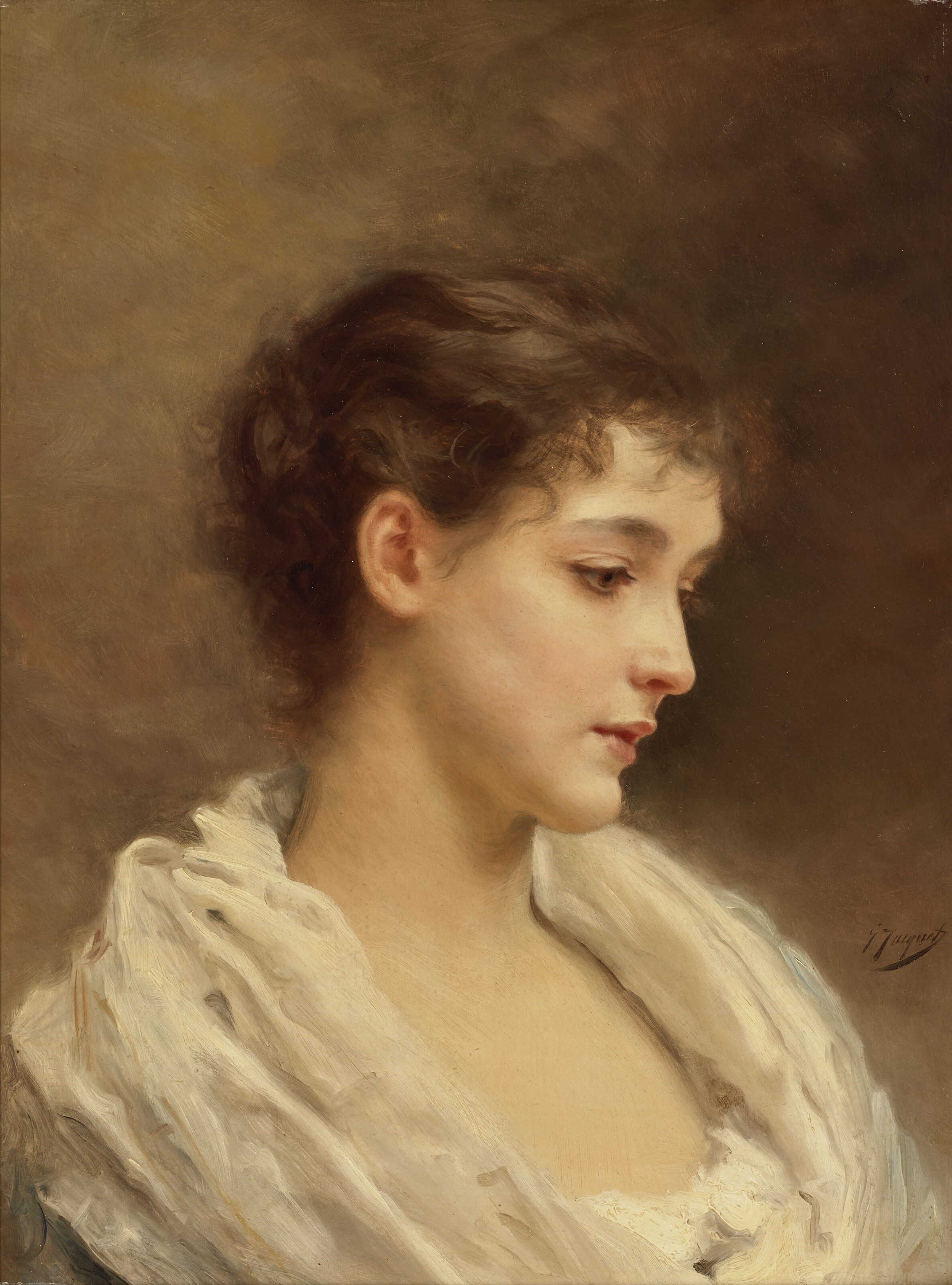 GUSTAVE JEAN JACQUET (PARIS 1846-1909), Portrait d'une jeune fille de ...