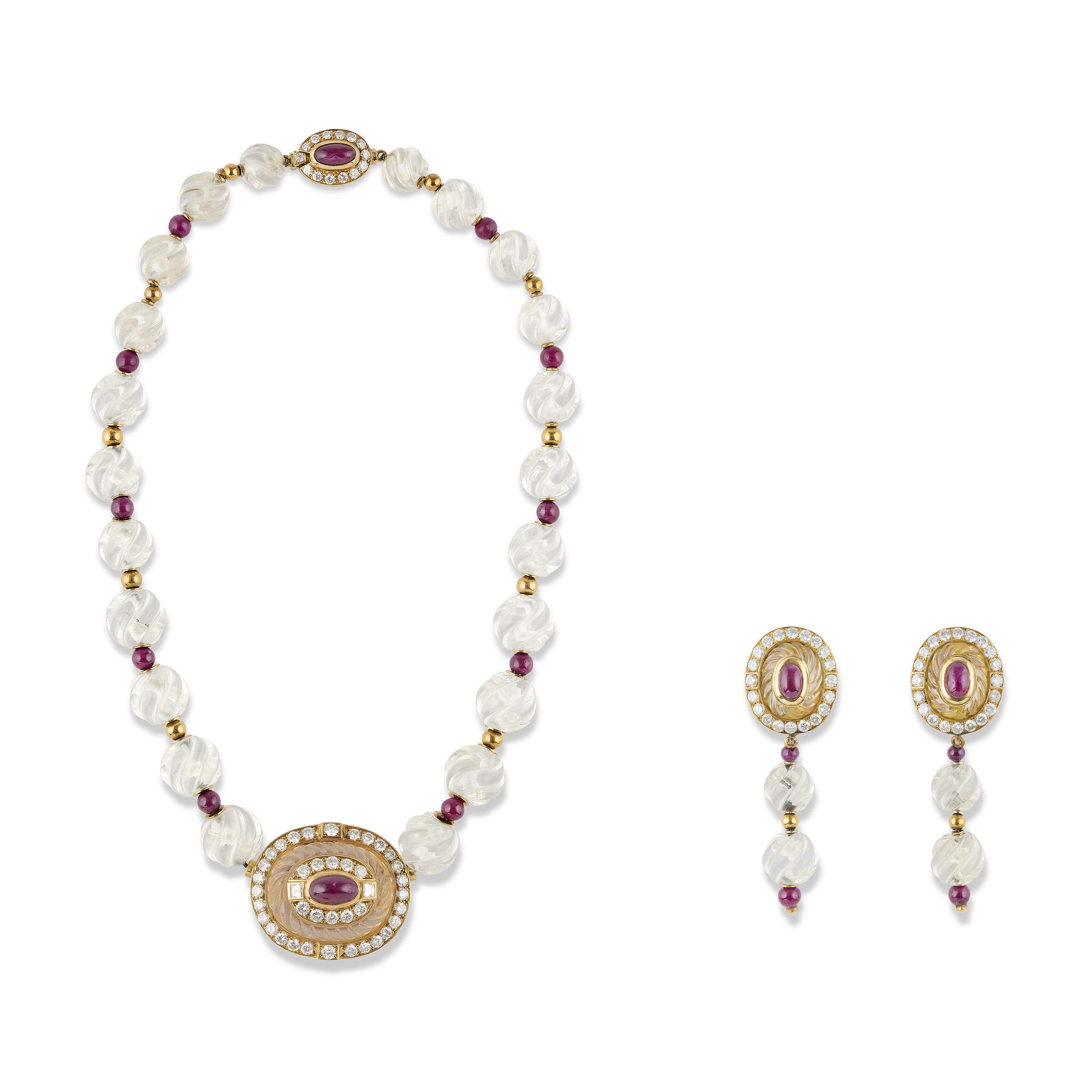 BOUCHERON DEMI-PARURE CRISTAL DE ROCHE, RUBIS ET DIAMANTS, | Christie’s