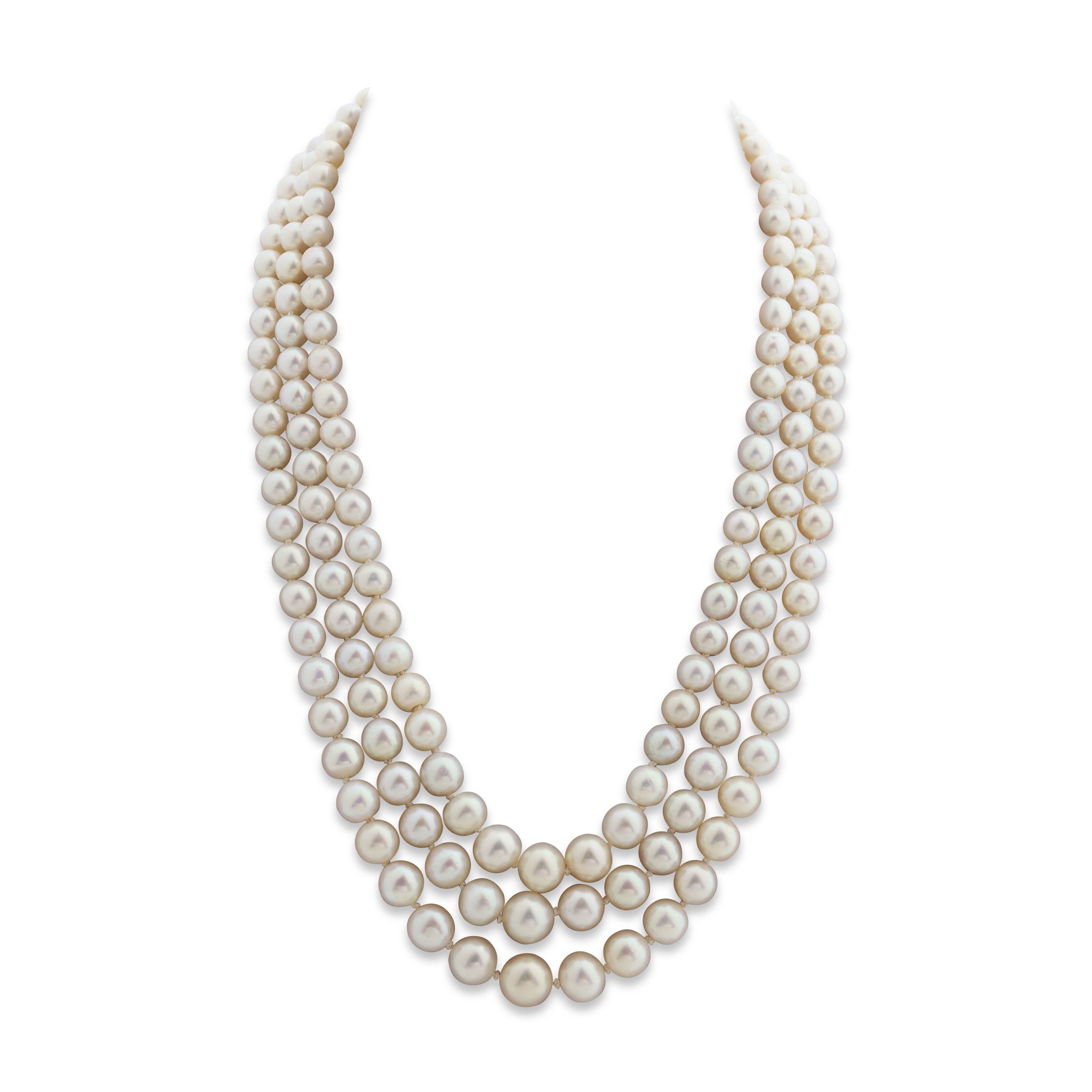 CHAUMET EXCEPTIONNEL COLLIER TROIS RANGS PERLES FINES ET DIAMANTS ...
