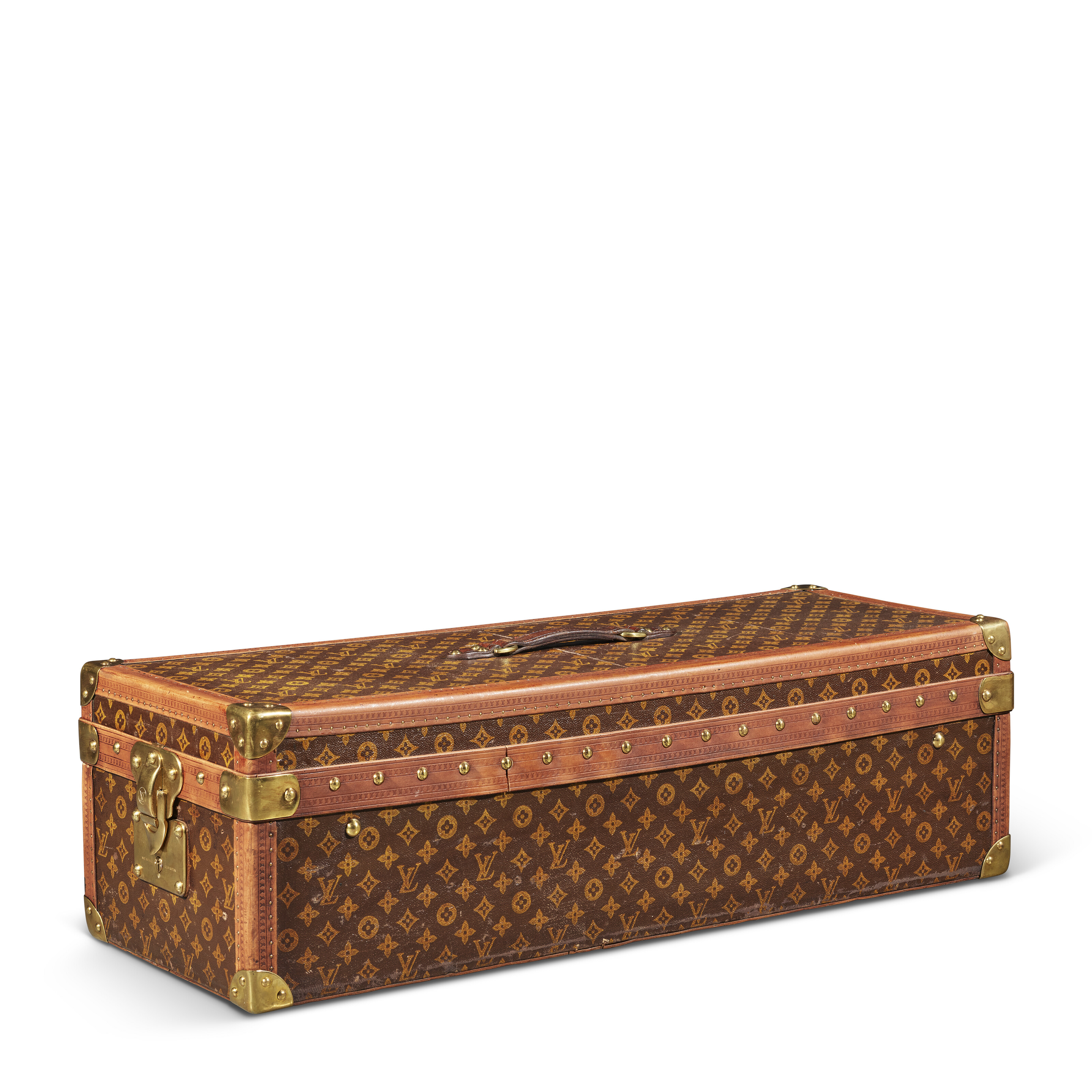 A RARE, MONOGRAM CANVAS ENCYCLOPEDIA BOOK TRUNK WITH BRASS HARDWARE ...