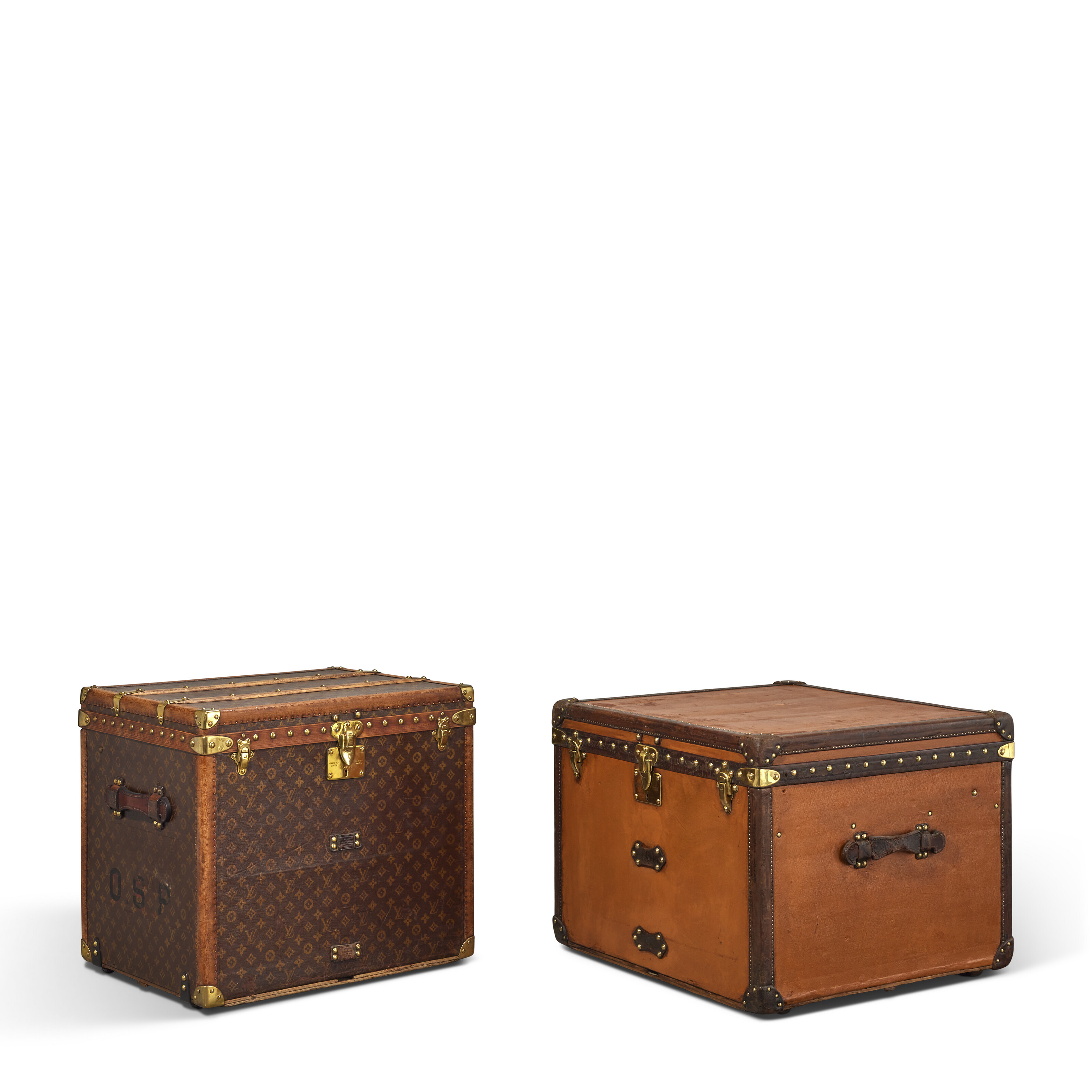 A GROUP OF TWO: A MONOGRAM CANVAS & AN ORANGE VUITTONITE HAT TRUNKS ...