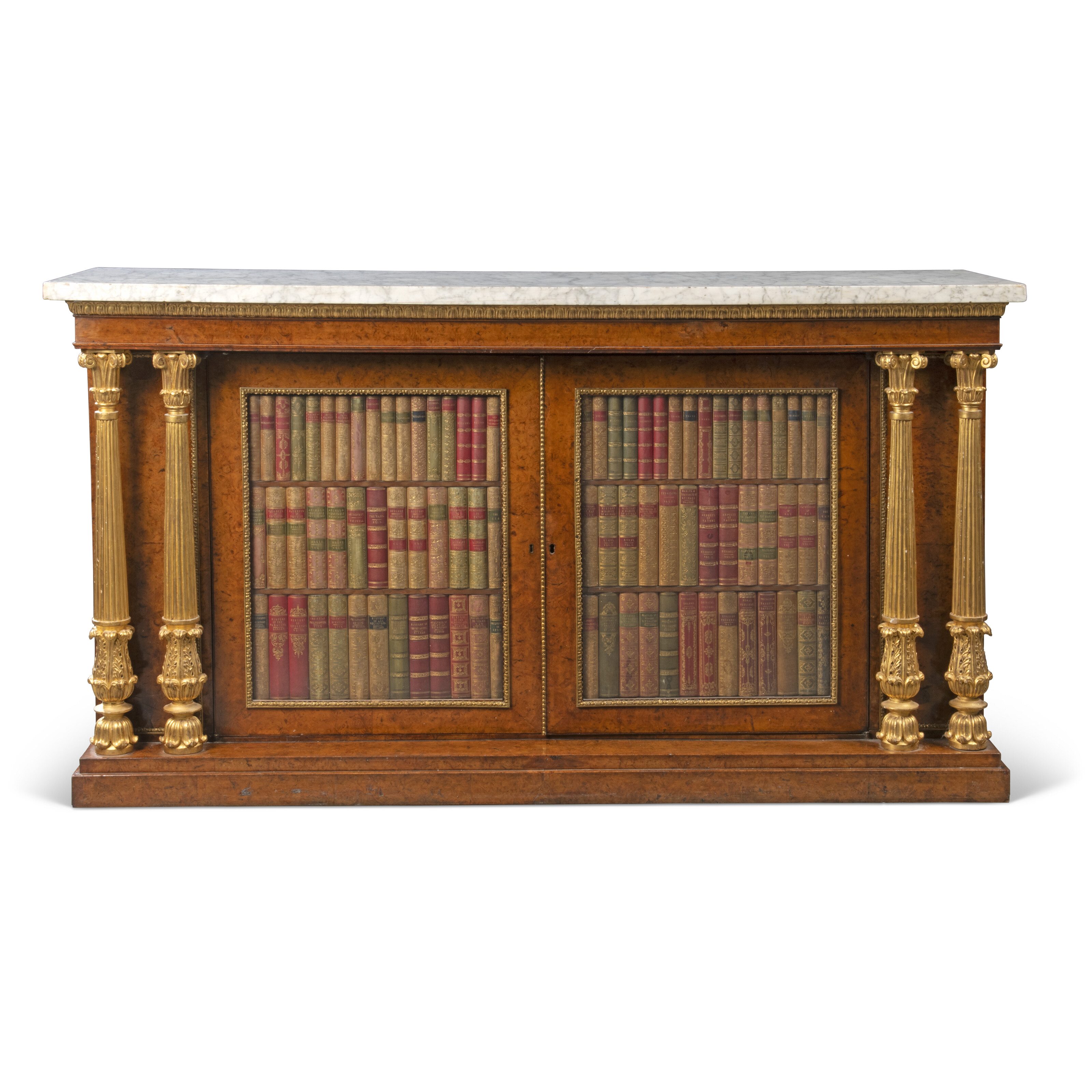 A REGENCY ORMOLU-MOUNTED, PARCEL-GILT AND POLLARD OAK SIDE CABINET ...