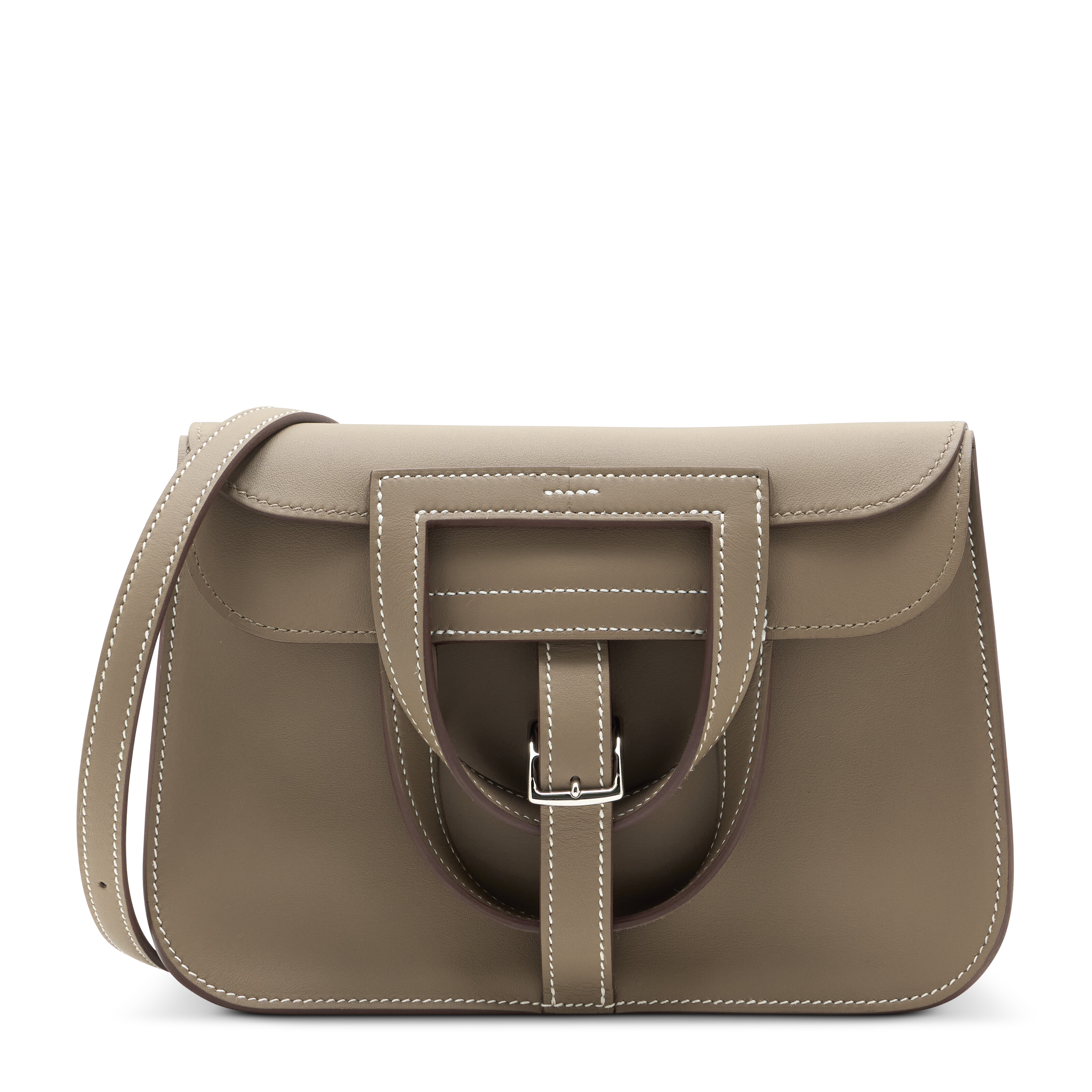 AN ÉTOUPE SWIFT LEATHER MINI HALZAN WITH PALLADIUM HARDWARE, HERMÈS ...