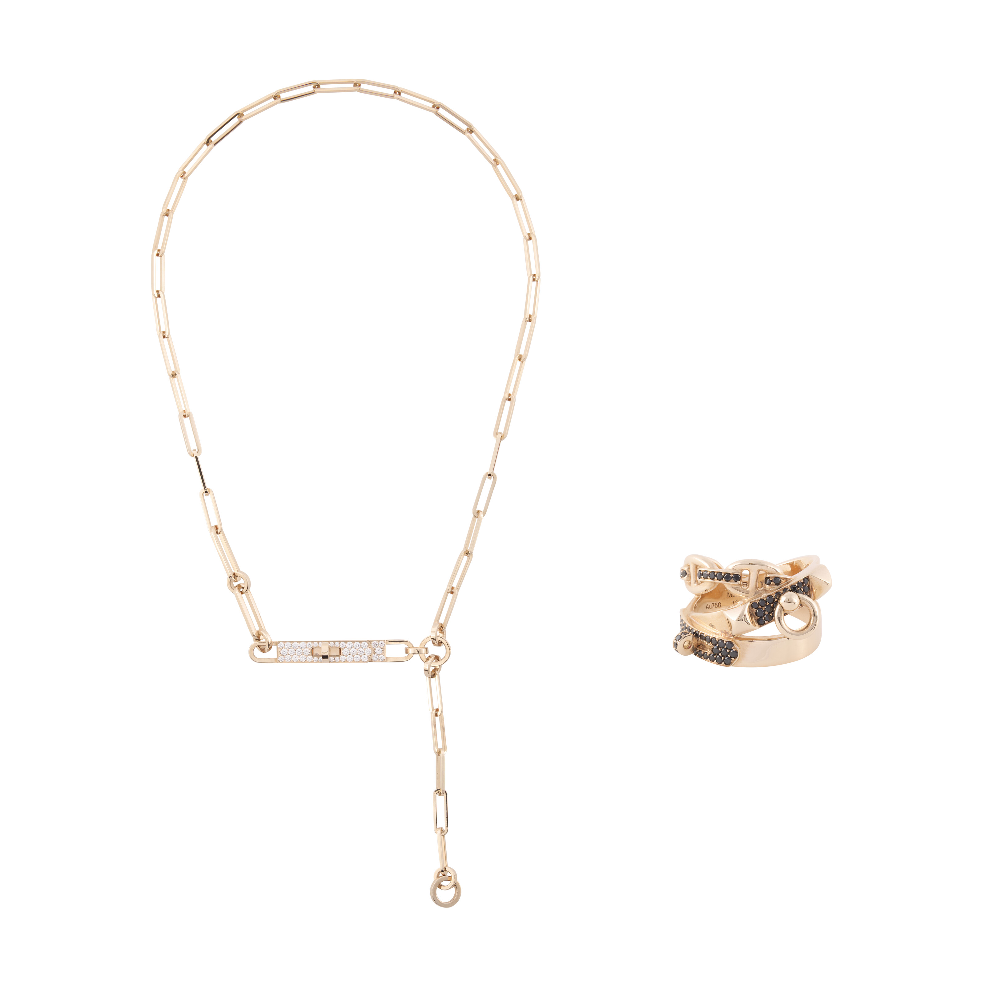 A SET OF TWO JEWELLERY: AN 18K ROSE GOLD & DIAMOND KELLY CHAÎNE LARIAT ...