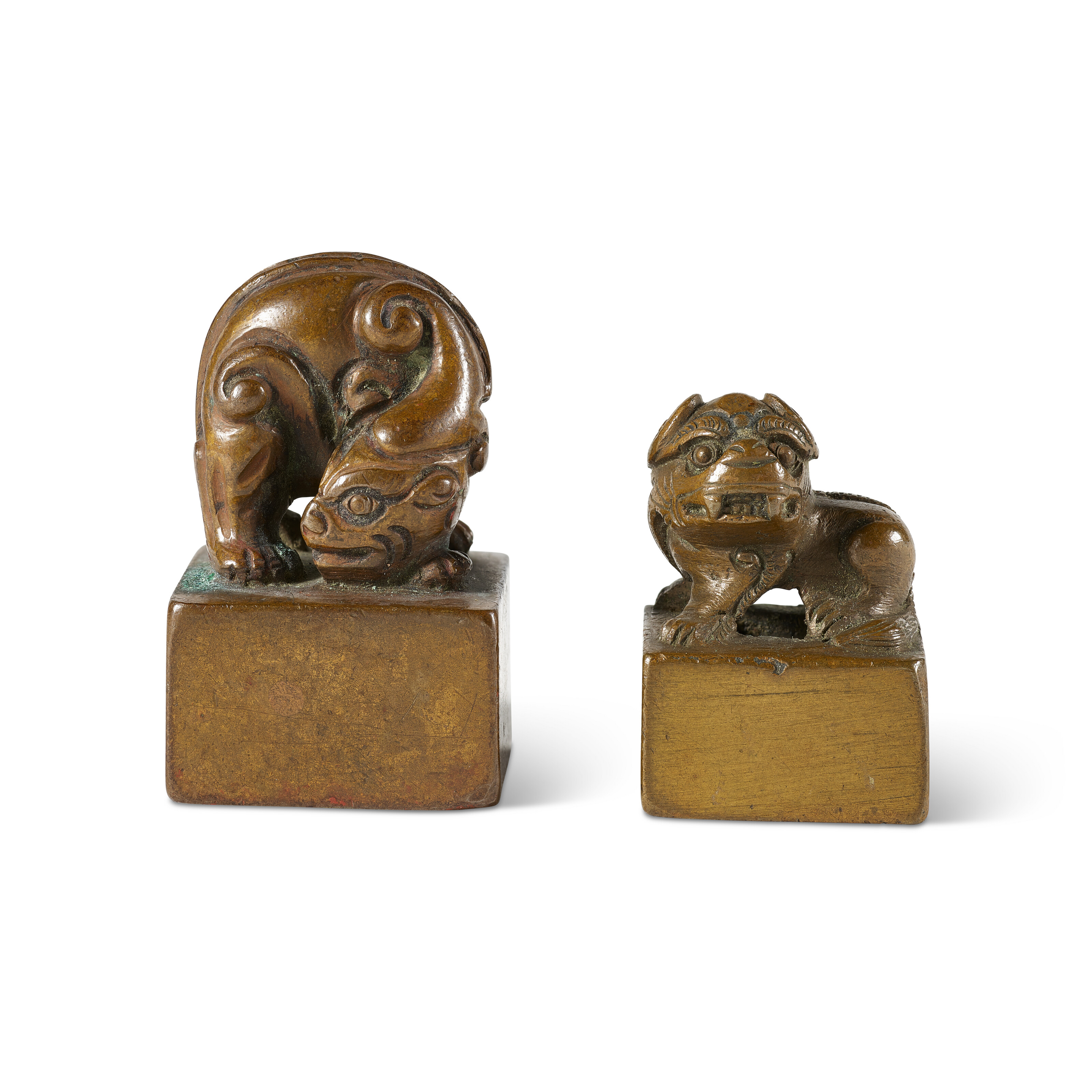 A BRONZE ‘CHILONG’ SQUARE SEAL / A BRONZE LION SQUARE SEAL, | Christie’s