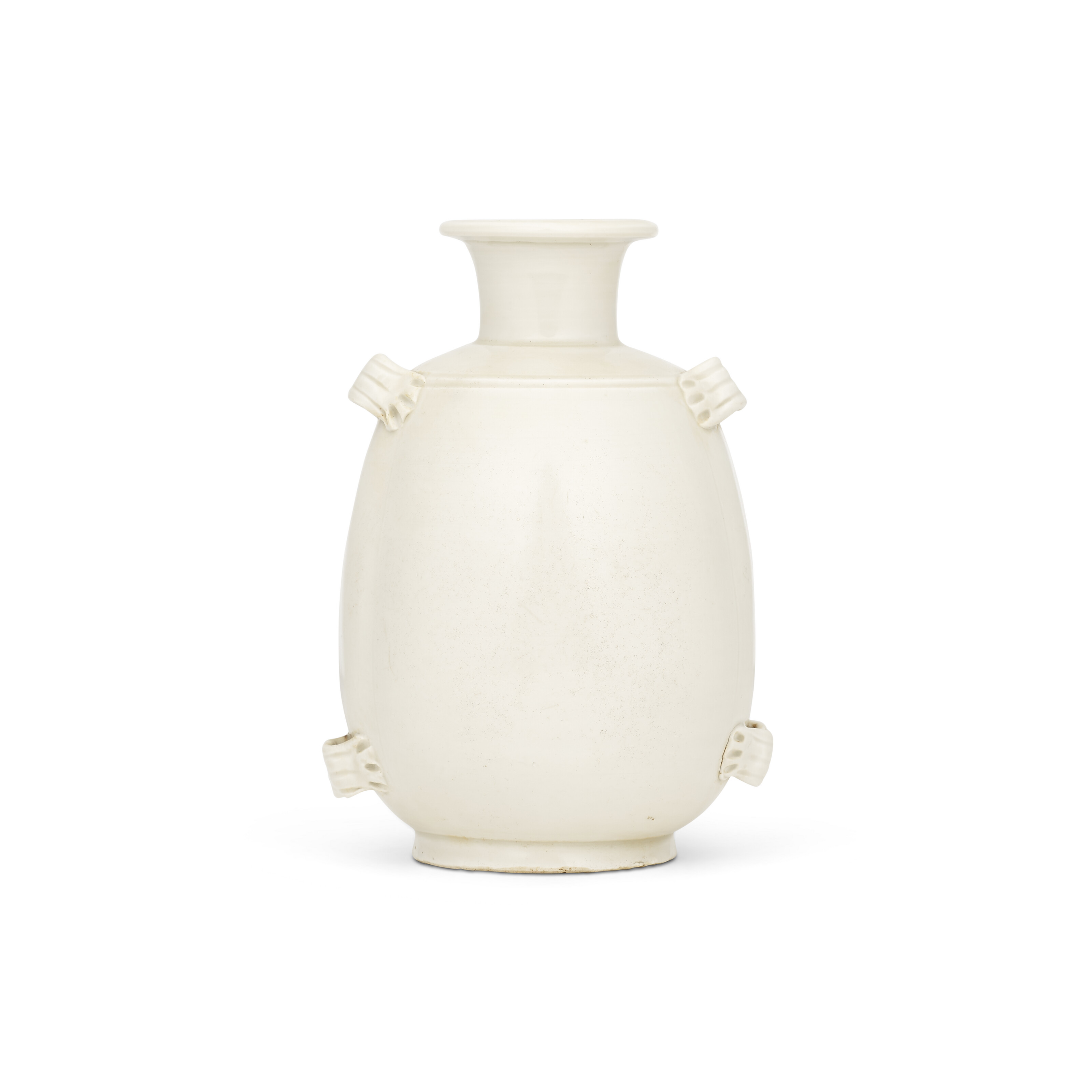 A RARE DING WHITE-GLAZED FOUR-HANDLED FLASK, FIVE DYNASTIES (907-960 ...