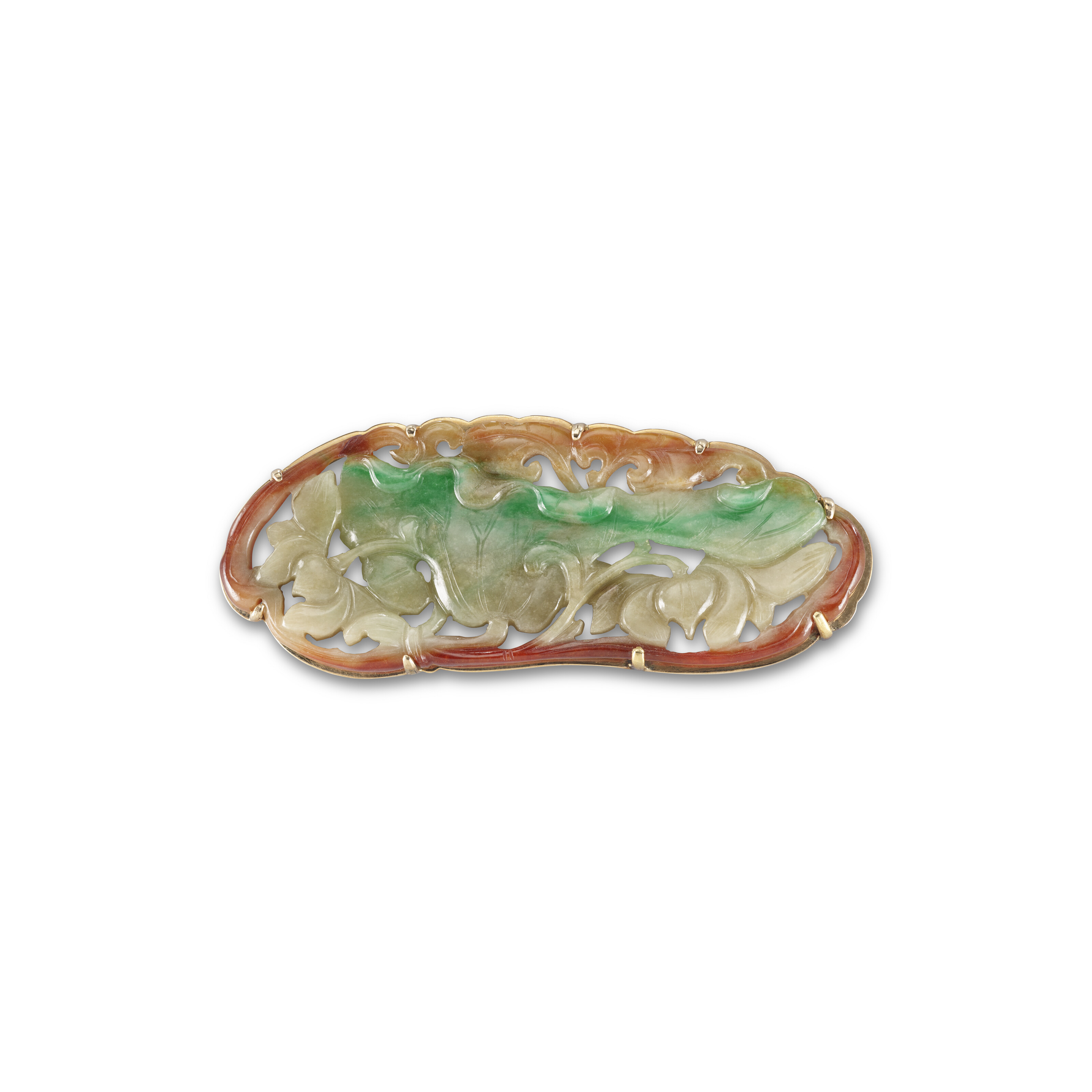 A THREE-COLOURED JADEITE OPENWORK 'LOTUS' BROOCH, | Christie’s