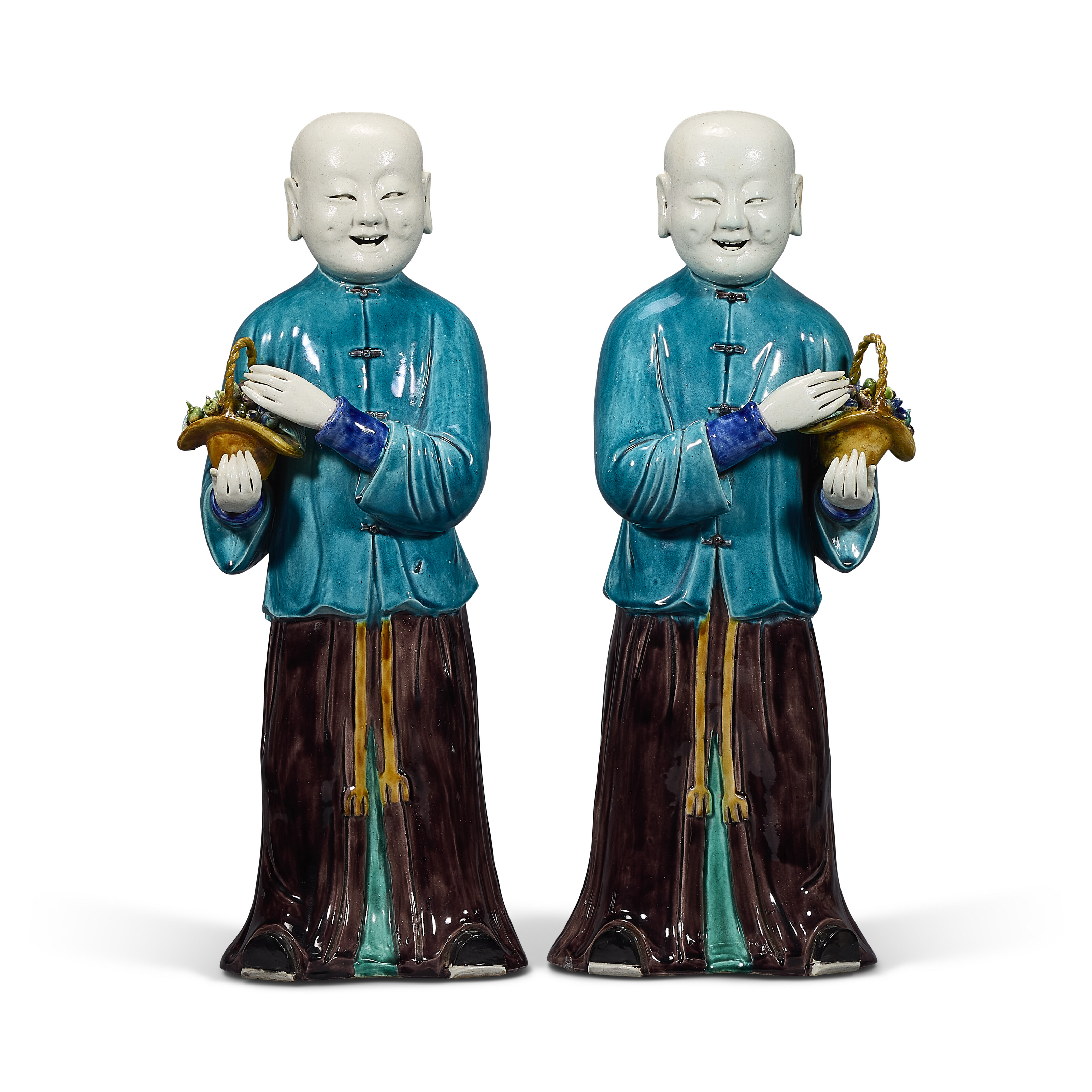 A PAIR OF POLYCHROME ENAMEL-DECORATED STANDING FIGURES, | Christie’s
