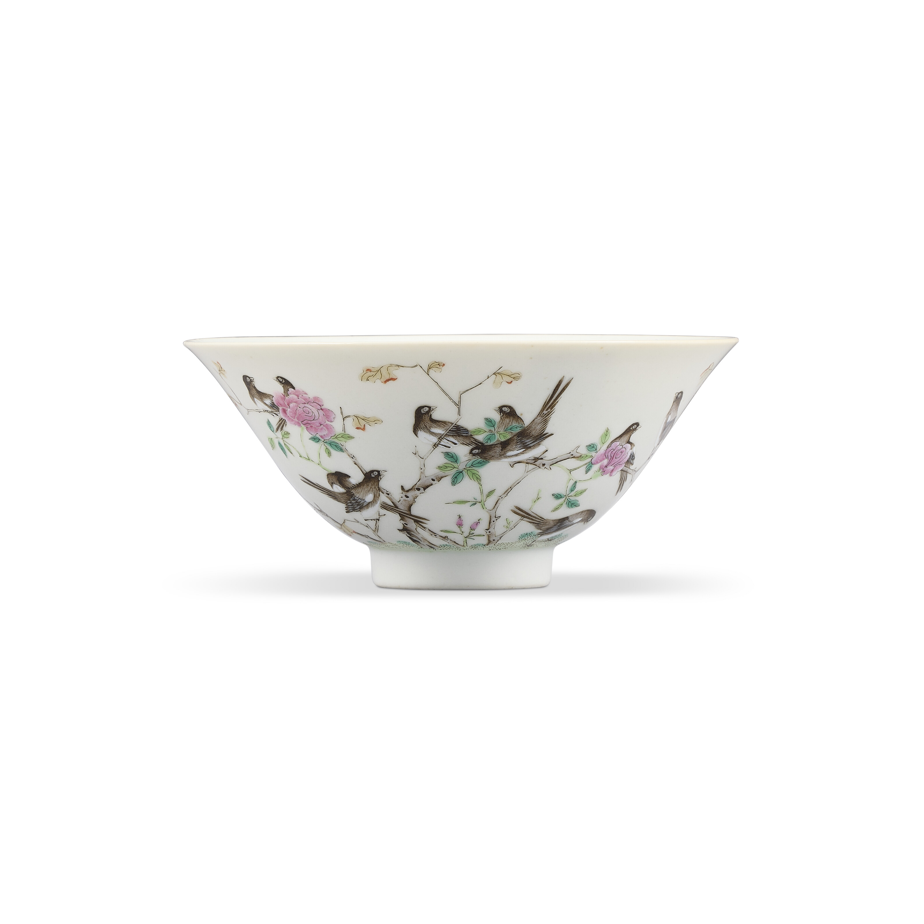 A FAMILLE ROSE 'MAGPIE' BOWL, DAOGUANG SIX-CHARACTER SEAL MARK IN ...
