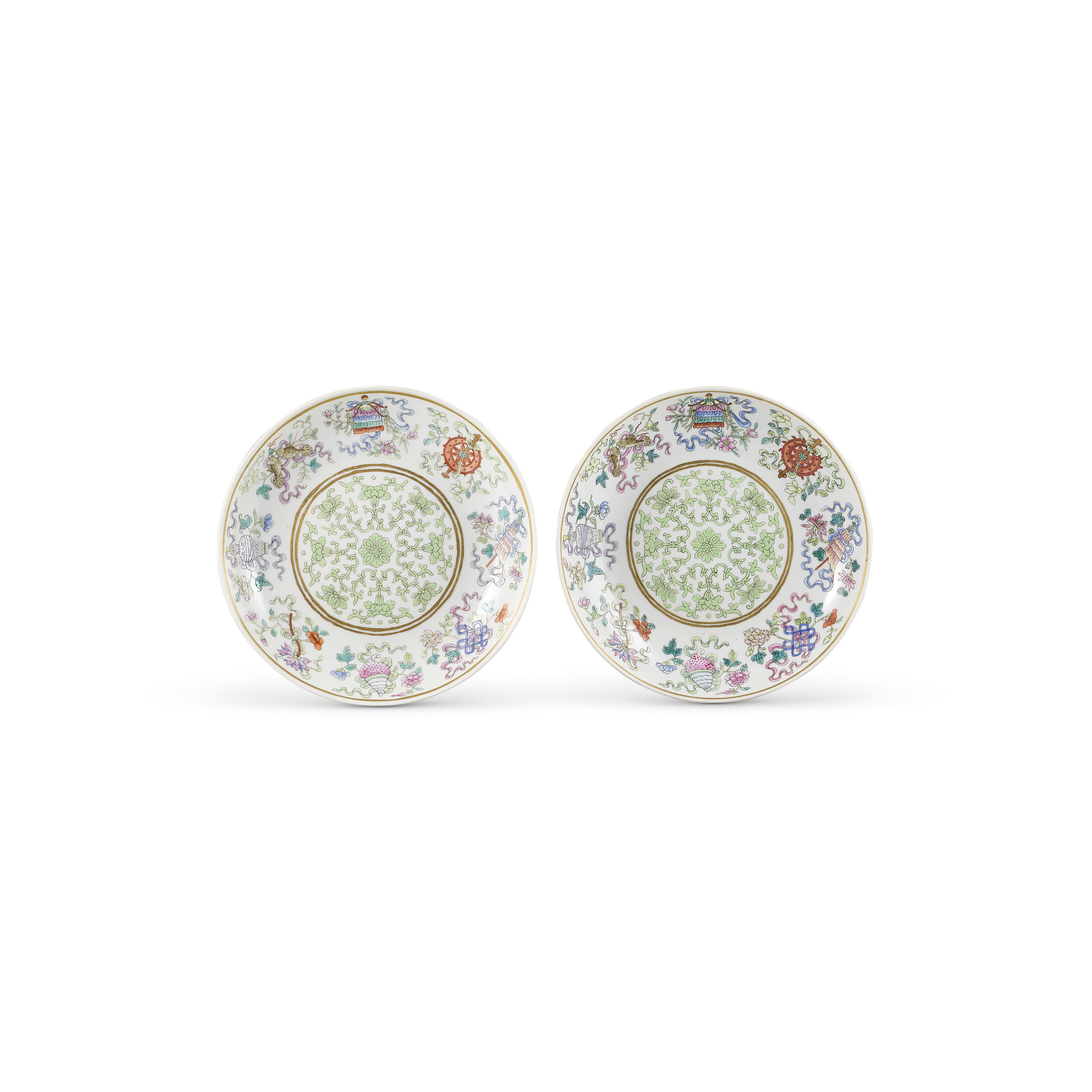 A PAIR OF FAMILLE ROSE ‘BAJIXIANG’ DISHES, TONGZHI SIX-CHARACTER MARKS ...
