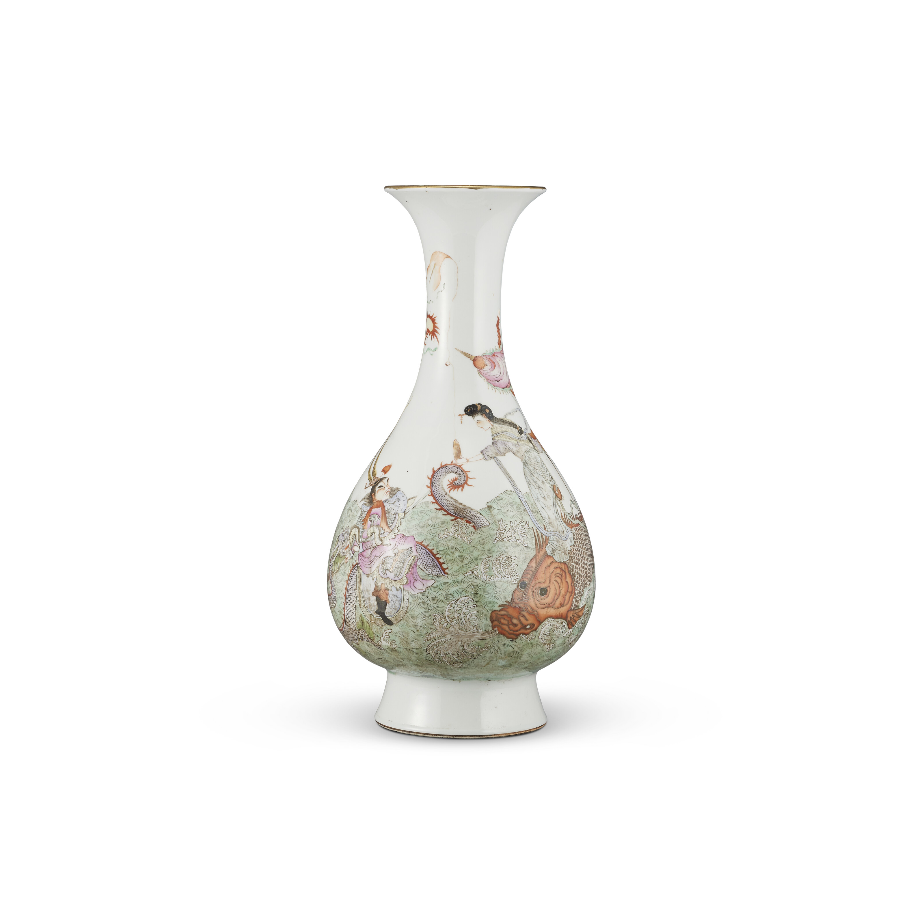 A FAMILLE ROSE 'FIGURAL' BOTTLE VASE, YUHUCHUNPING, REPUBLIC PERIOD ...
