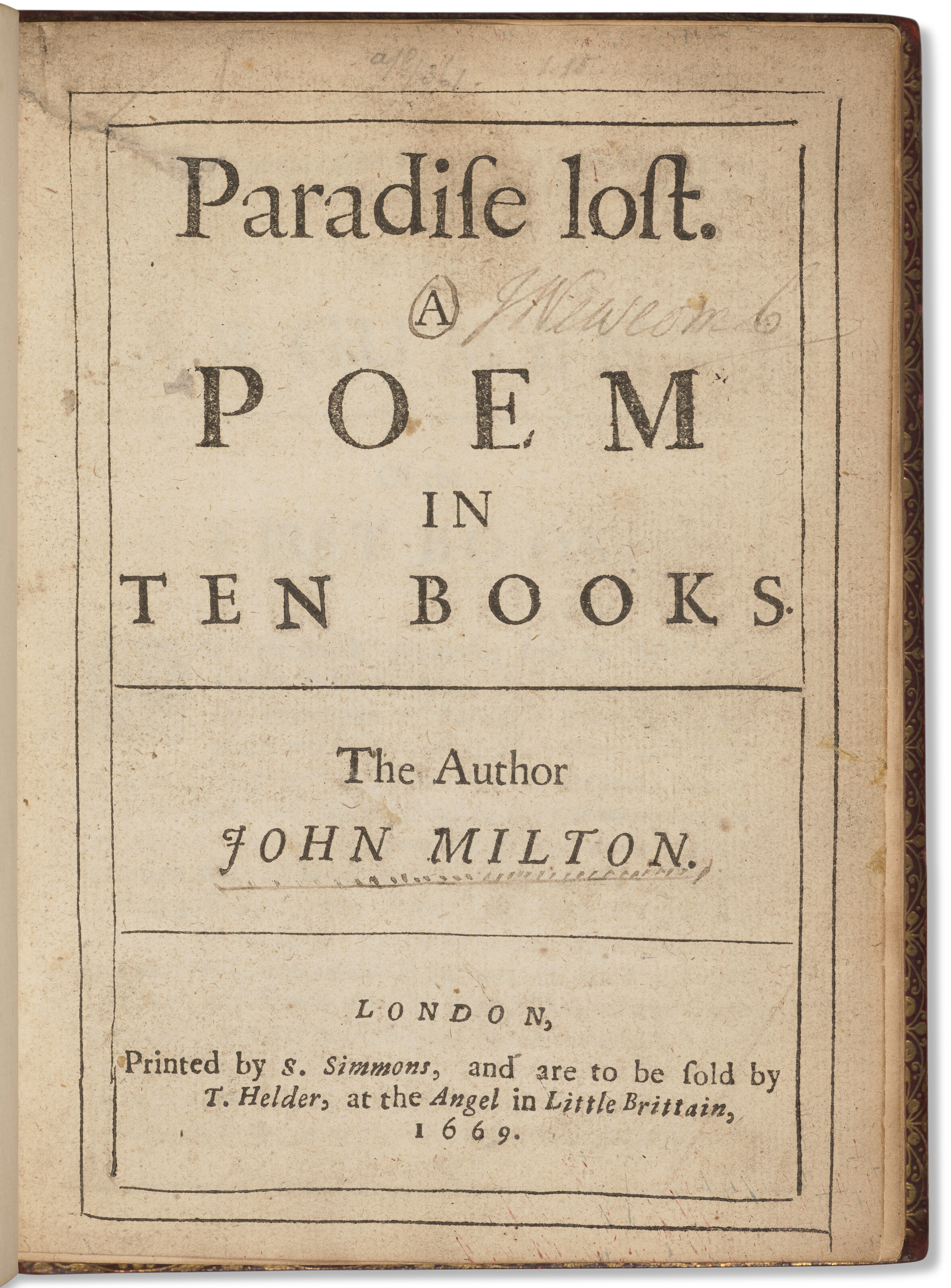 Paradise Lost, John Milton, 1669 | Christie’s