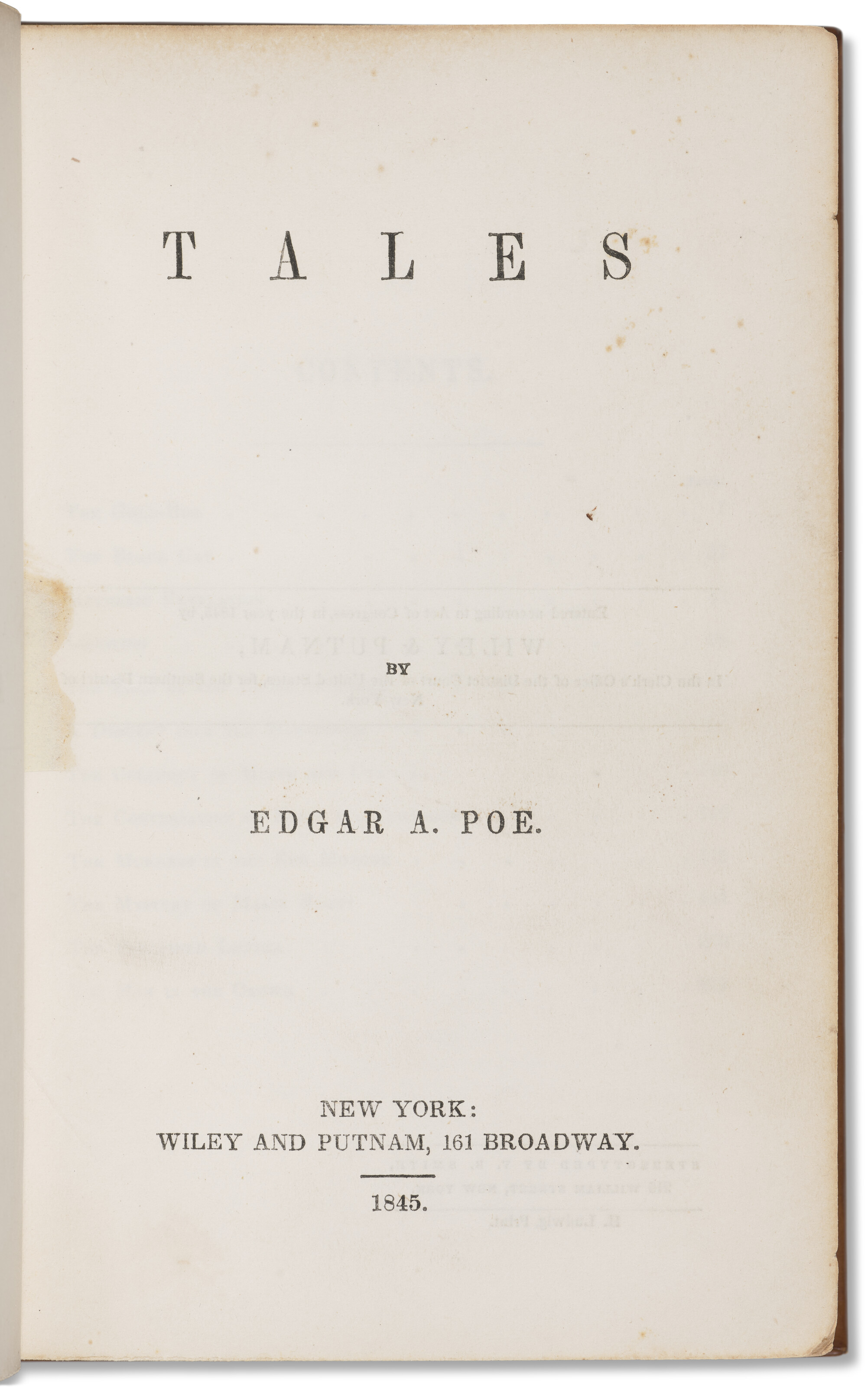 Tales and The Raven, the Kaye copy, Edgar Allan Poe, 1845 | Christie’s