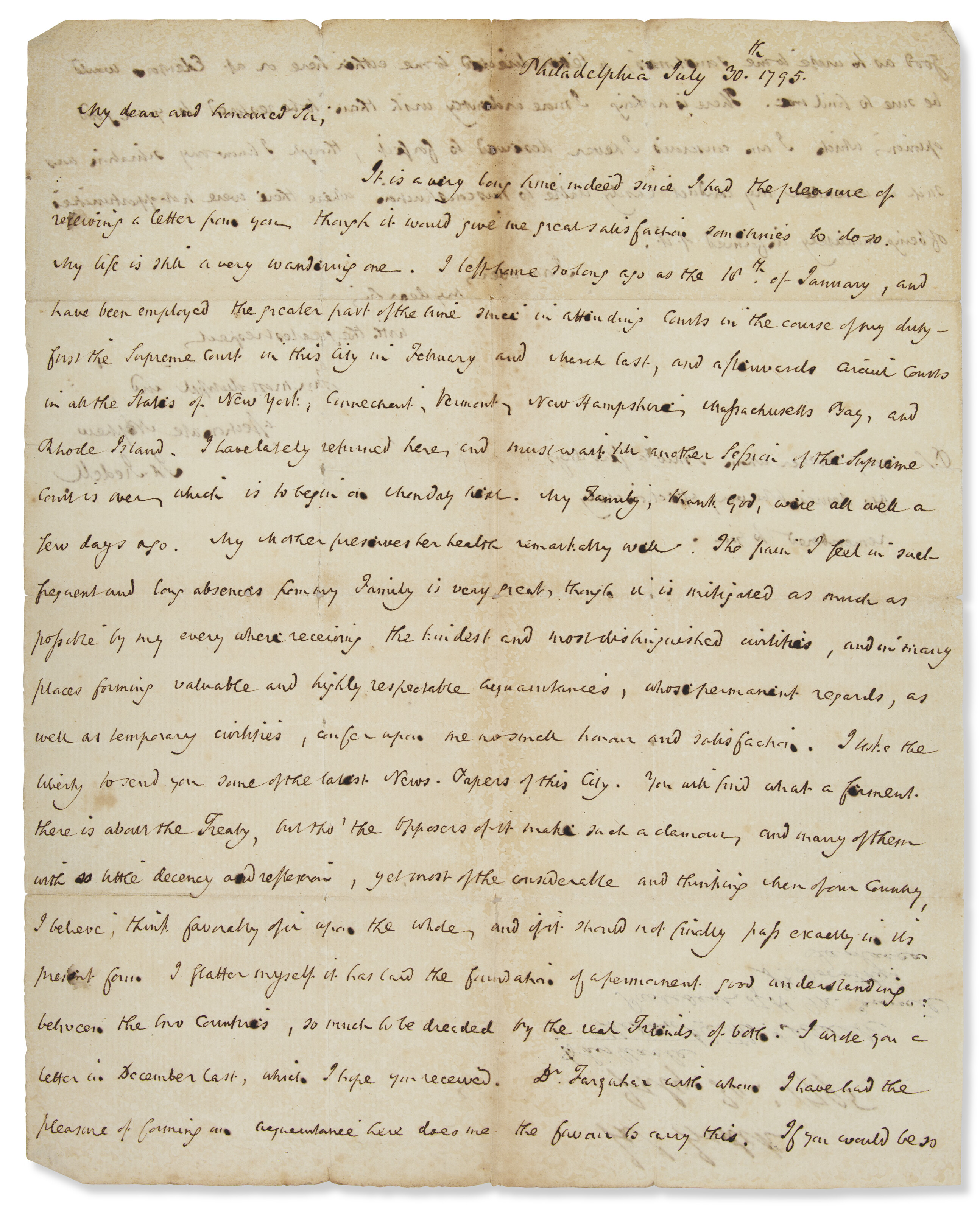 Autograph letter signed on his Supreme Court duties and Jay's Treaty ...
