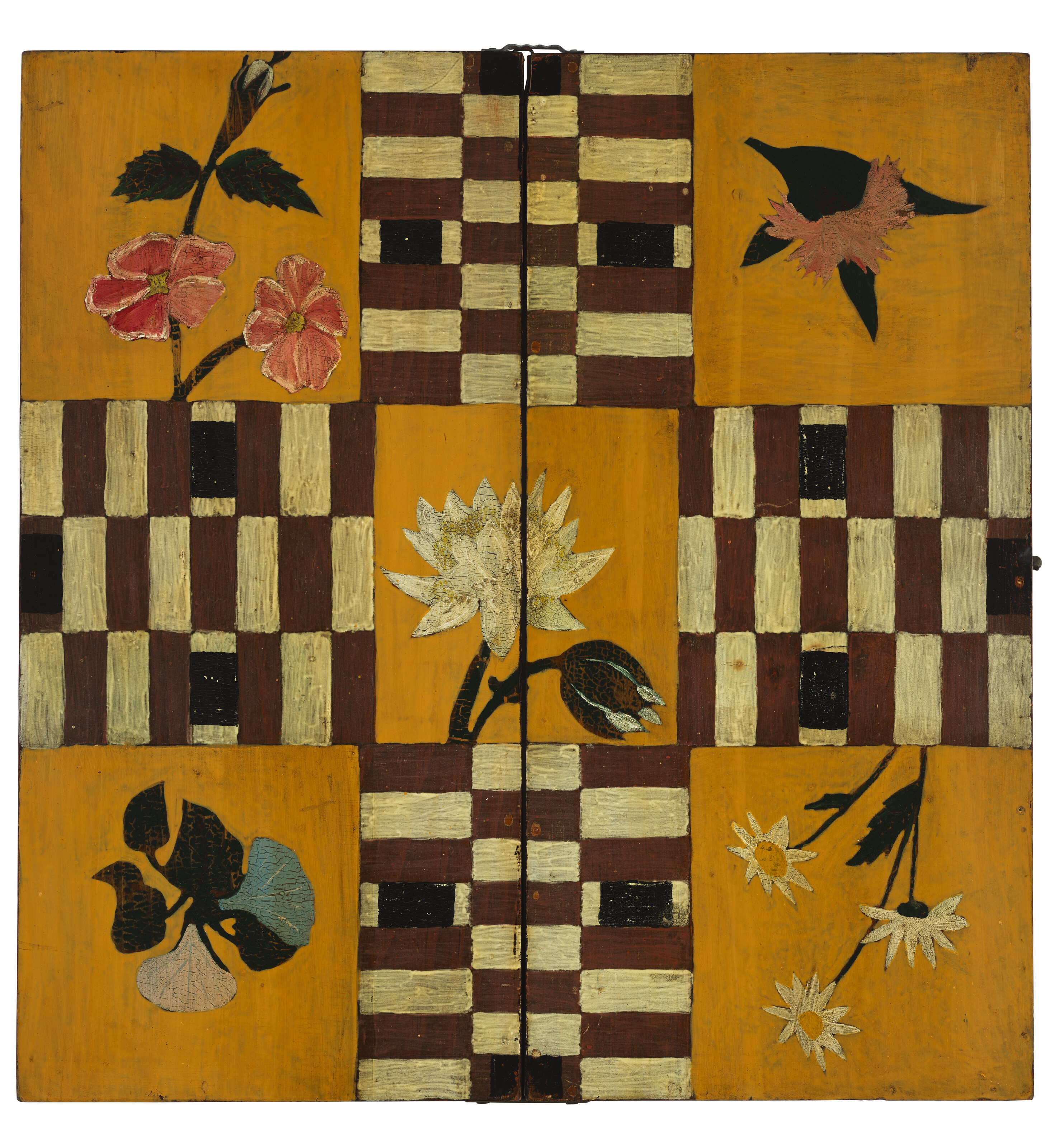 A PAINT-DECORATED PARCHEESI GAME BOARD, POSSIBLY NEW ENGLAND, CIRCA ...