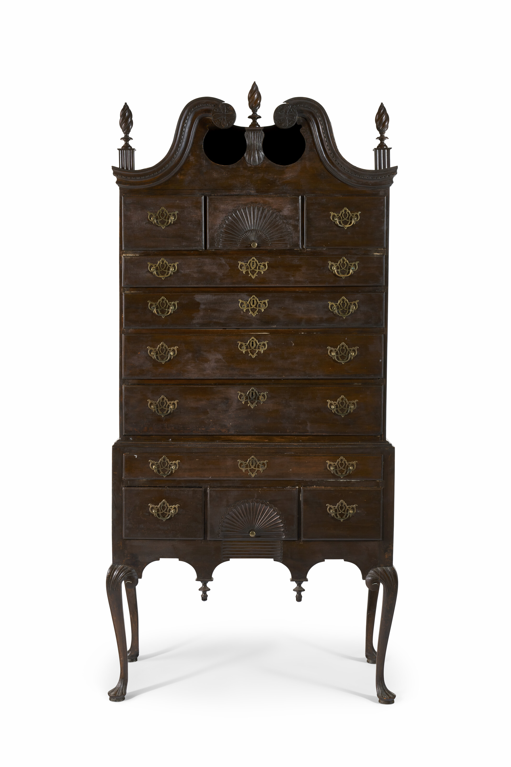THE POMEROY FAMILY CHIPPENDALE CARVED CHERRYWOOD HIGH CHEST-OF-DRAWERS ...