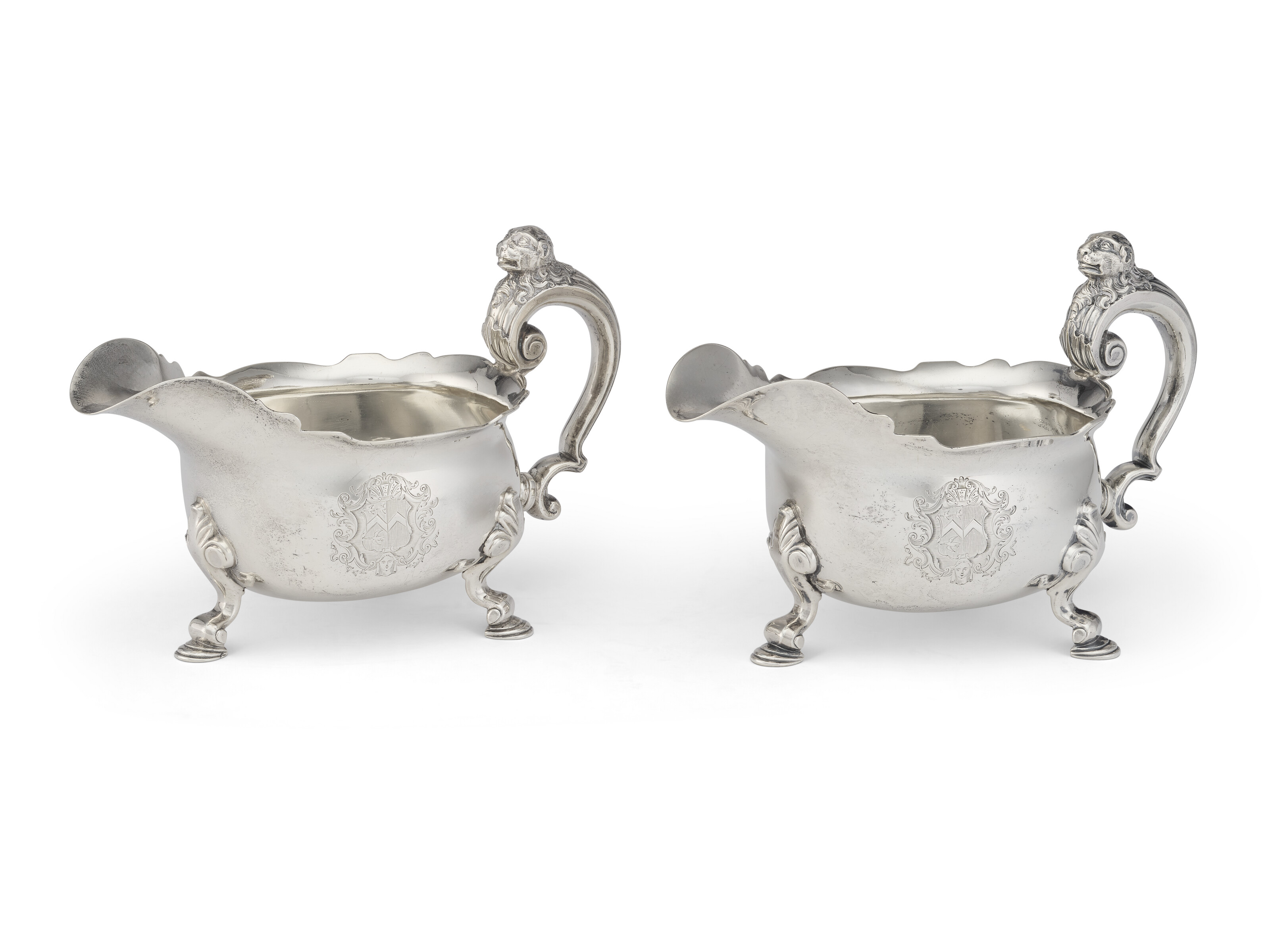 A PAIR OF GEORGE II SILVER SAUCE BOATS, MARK OF JOSEPH SANDERS, LONDON ...