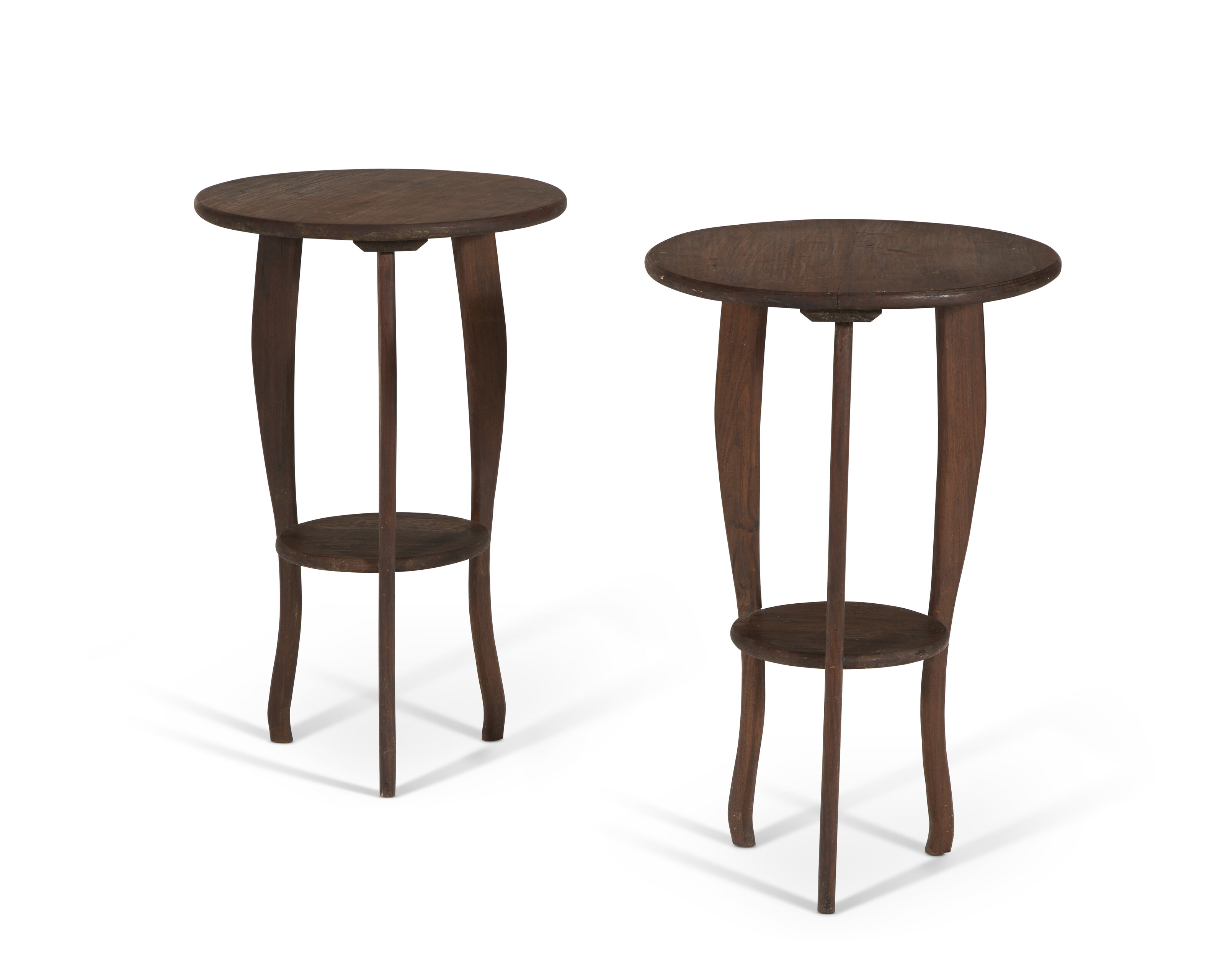 TWO CARVED WALNUT CIRCULAR SIDE TABLES, MADE BY PRESIDENT JIMMY CARTER ...