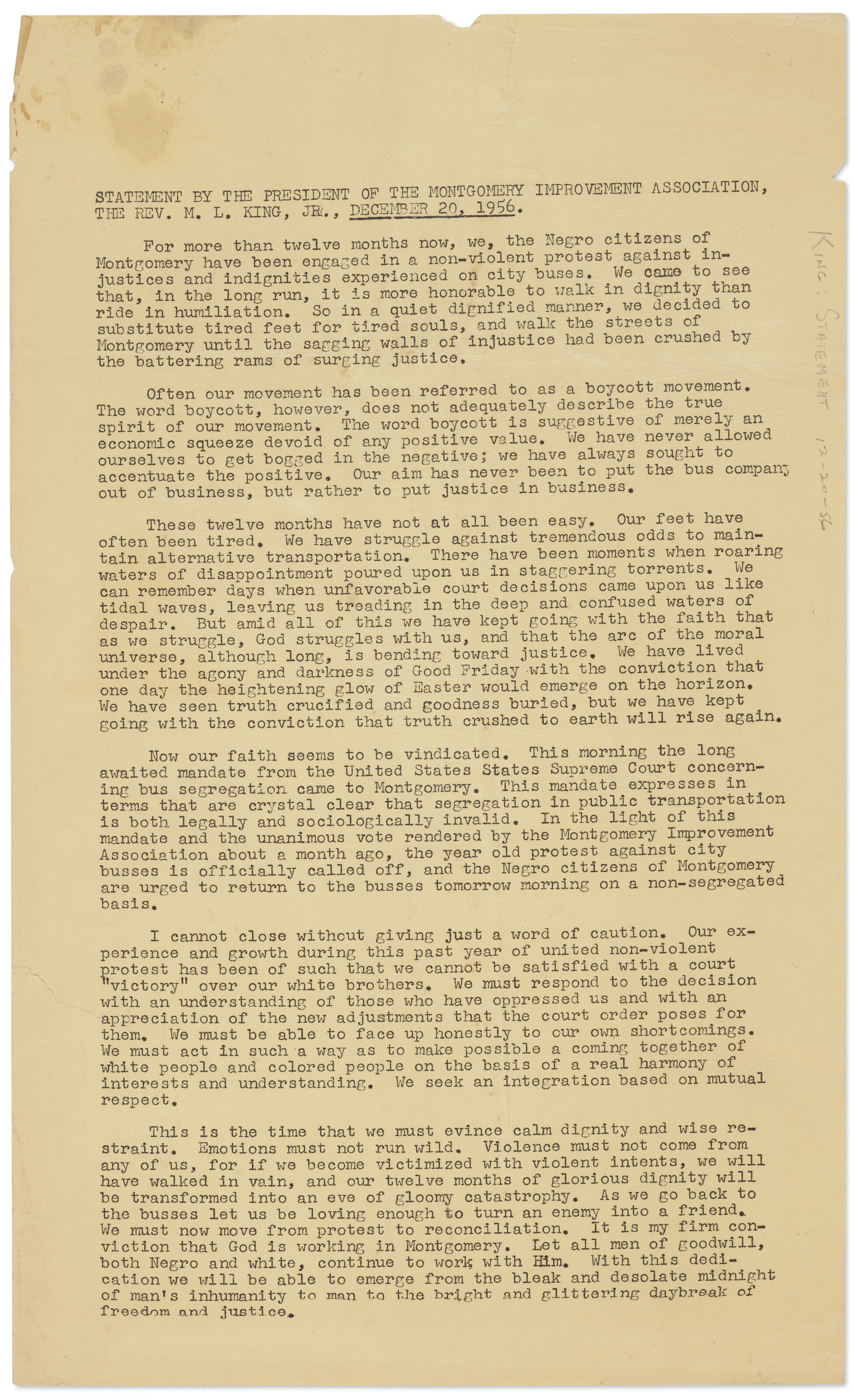 MARTIN LUTHER KING (1929-1968), Statement by the President of the ...