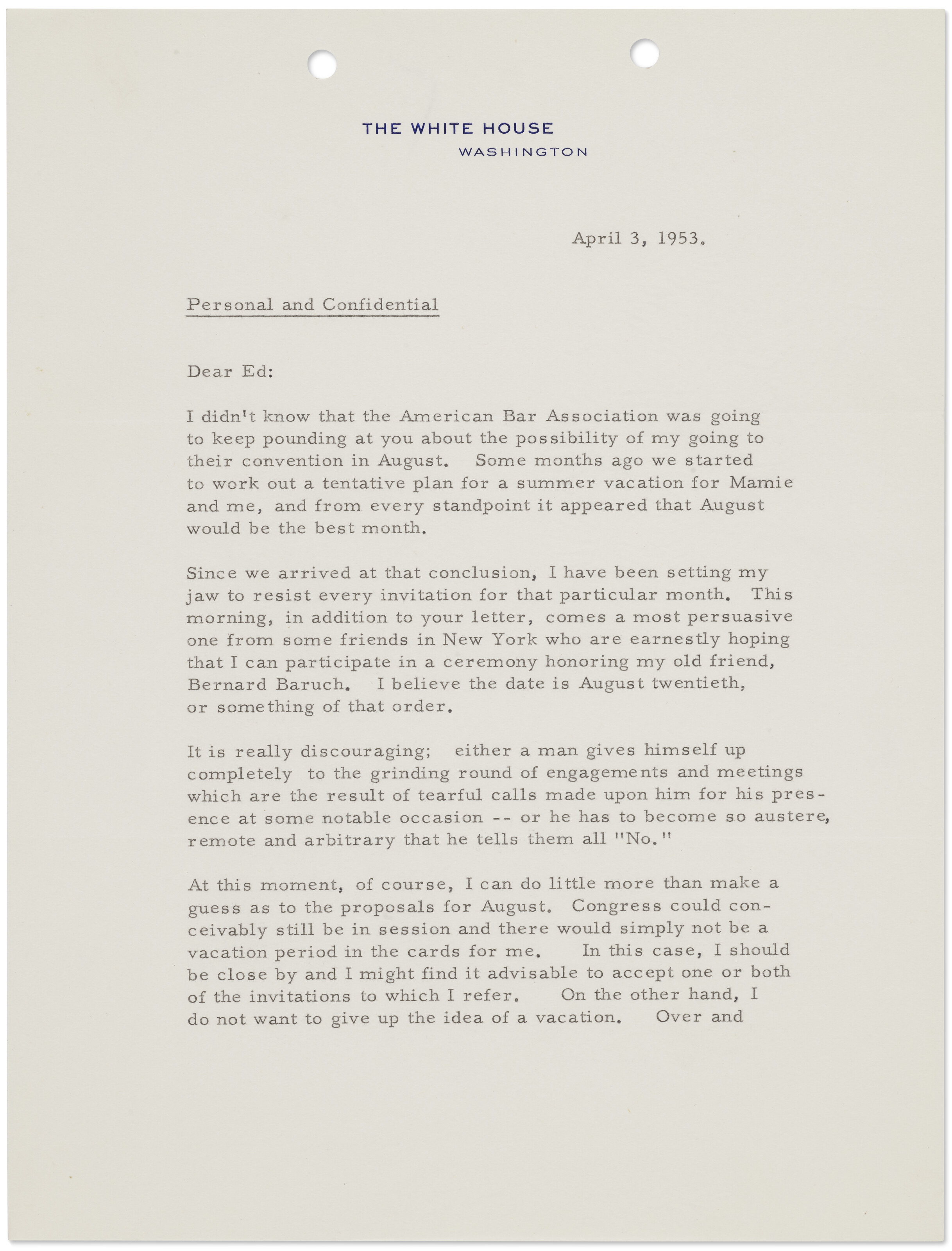 DWIGHT D. EISENHOWER (1890-1969), Discussing the burdens of the ...