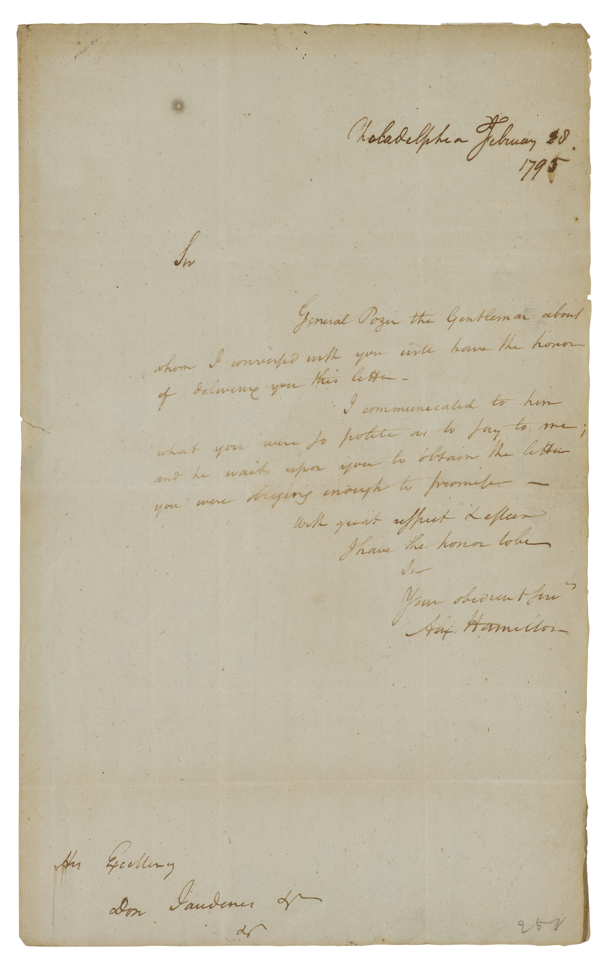 ALEXANDER HAMILTON (1757-1804), A letter addressed to the Spanish ...