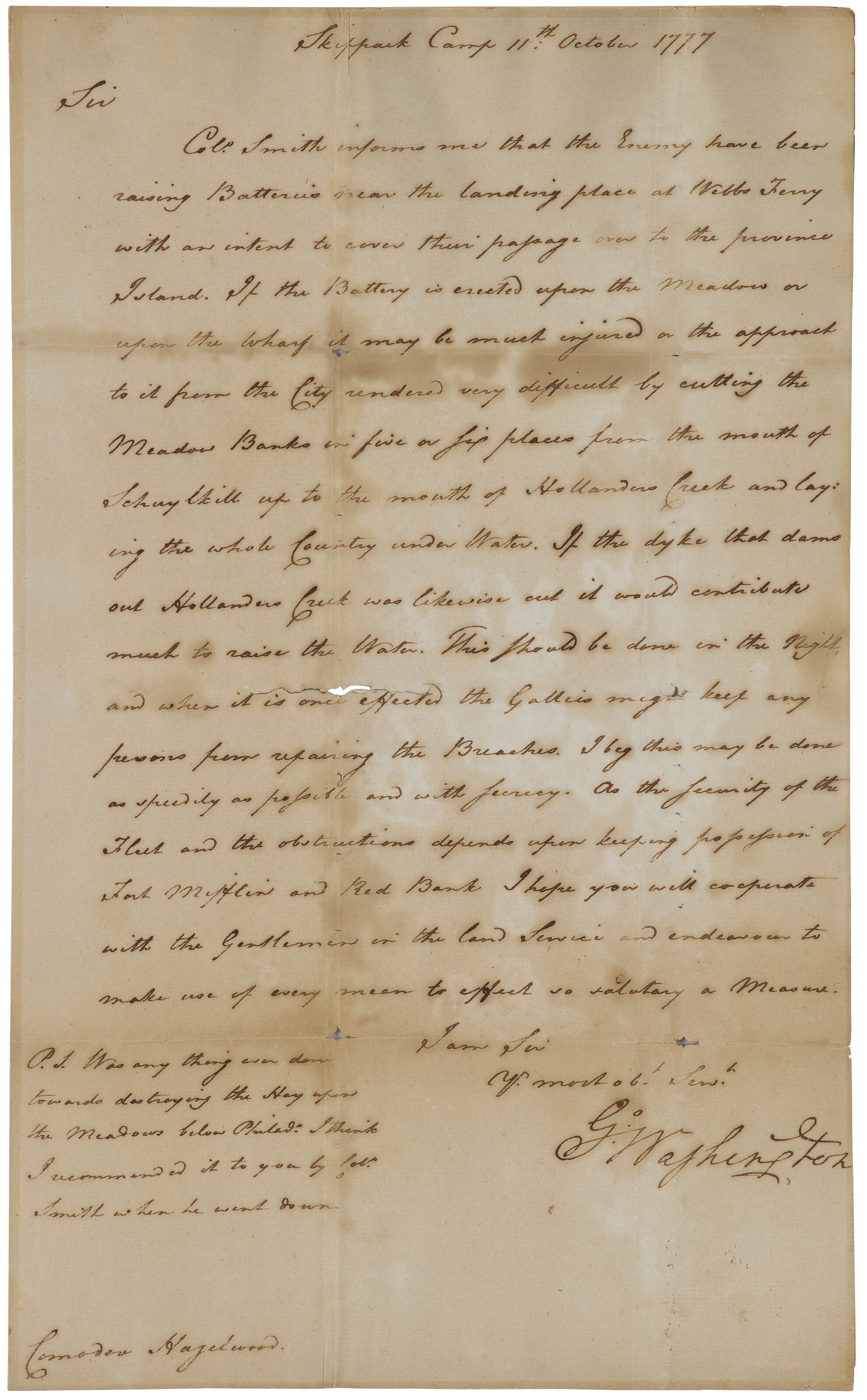 GEORGE WASHINGTON (1732-1799), Letter signed to Commodore Hazelwood, 11 ...