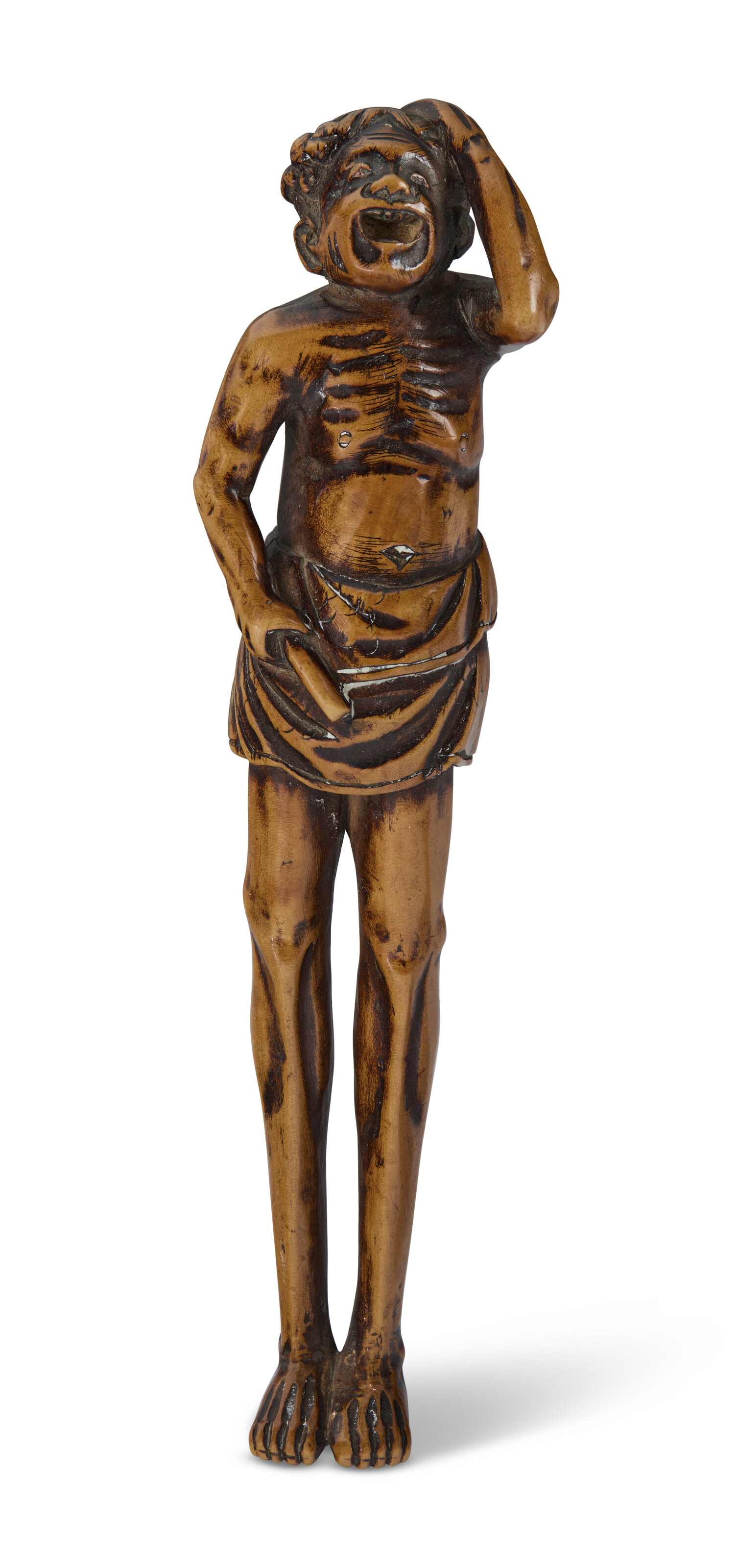 A CARVED WOOD SCULPTURE SASHI-NETSUKE OF ASHINAGA, JAPAN, EDO PERIOD ...