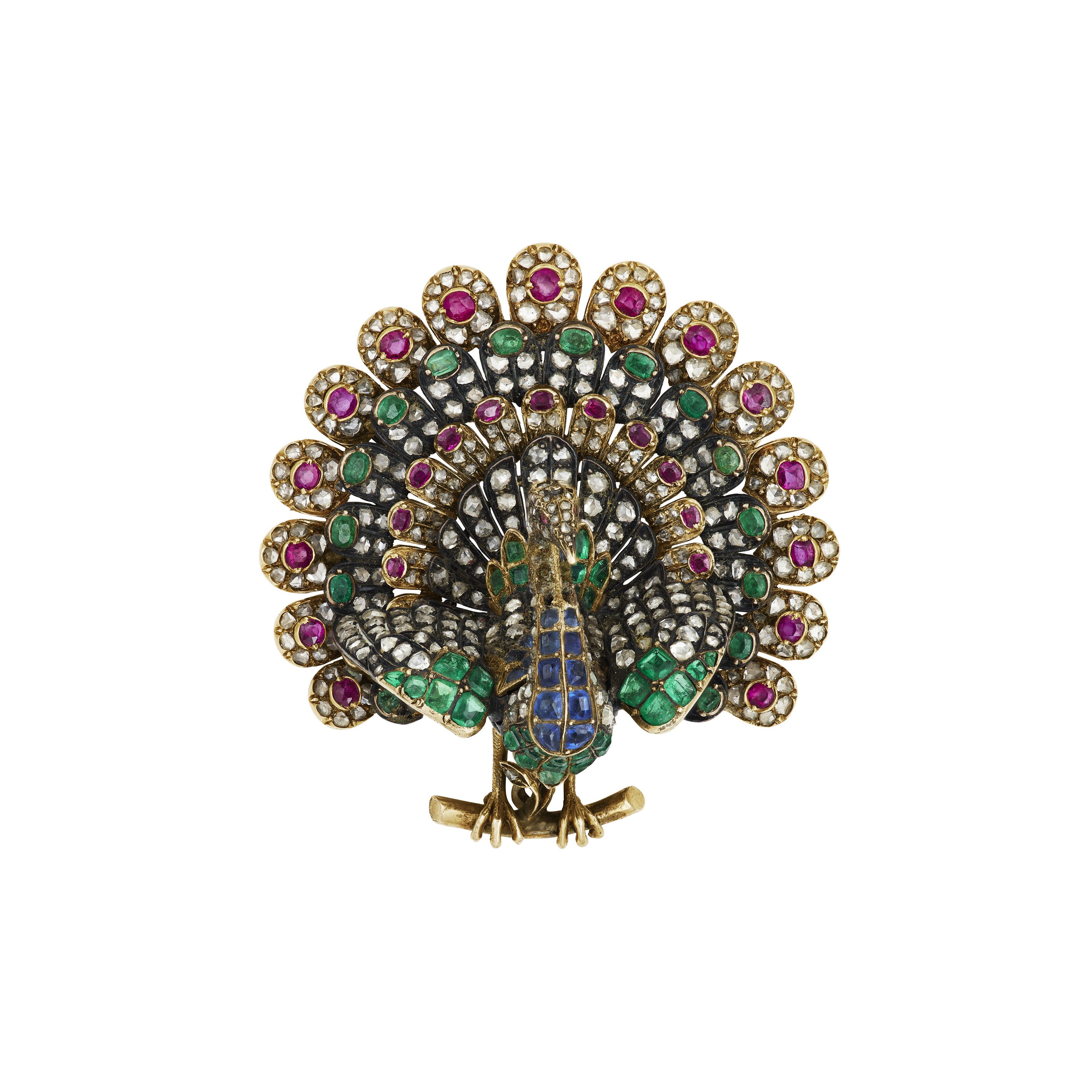ANTIQUE MULTI-GEM AND DIAMOND PEACOCK BROOCH, | Christie’s