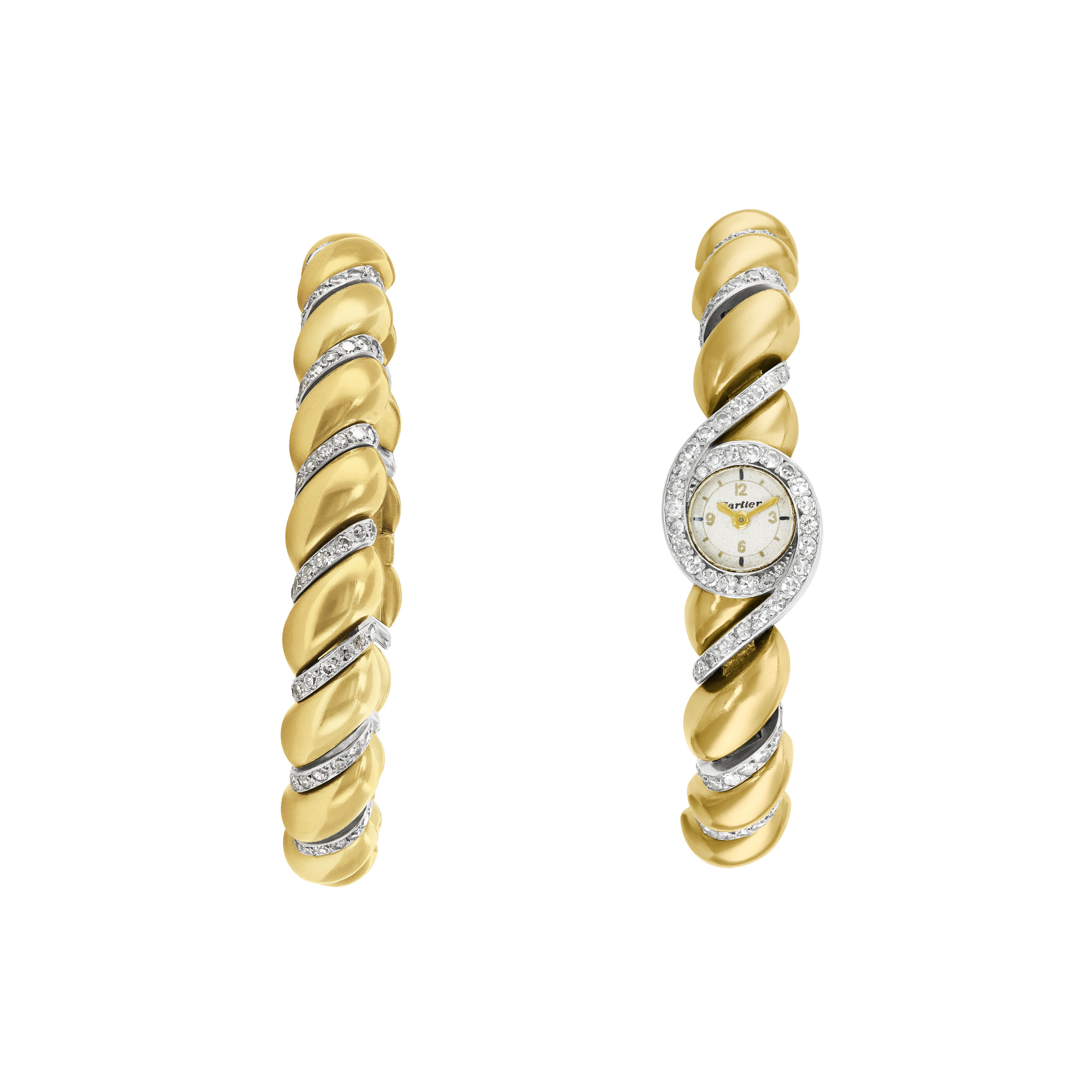 CARTIER DIAMOND AND GOLD WRISTWATCH AND UNSIGNED DIAMOND AND GOLD ...