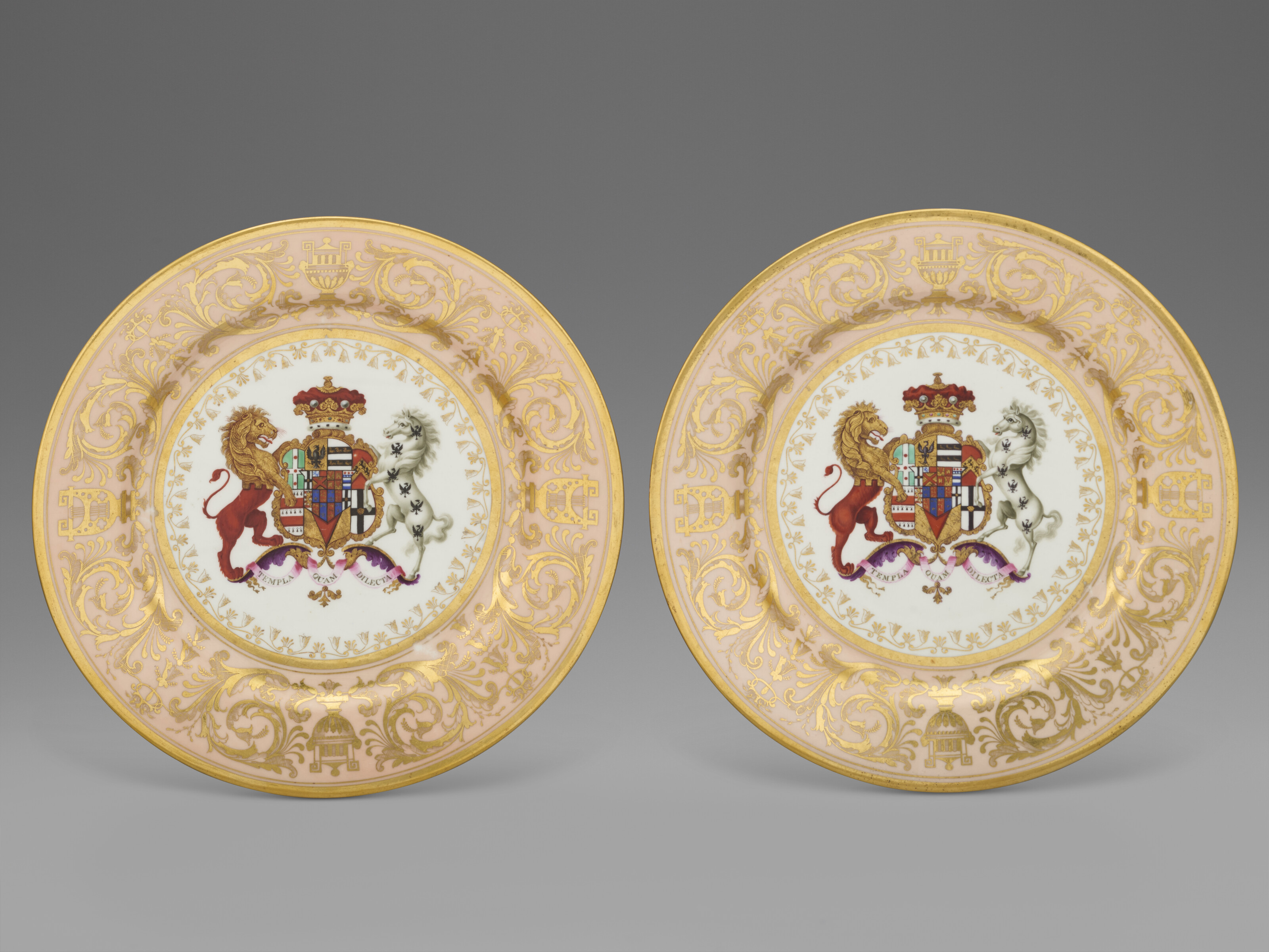 TWO WORCESTER (FLIGHT, BARR & BARR) PORCELAIN PEACH-GROUND PLATES FROM ...