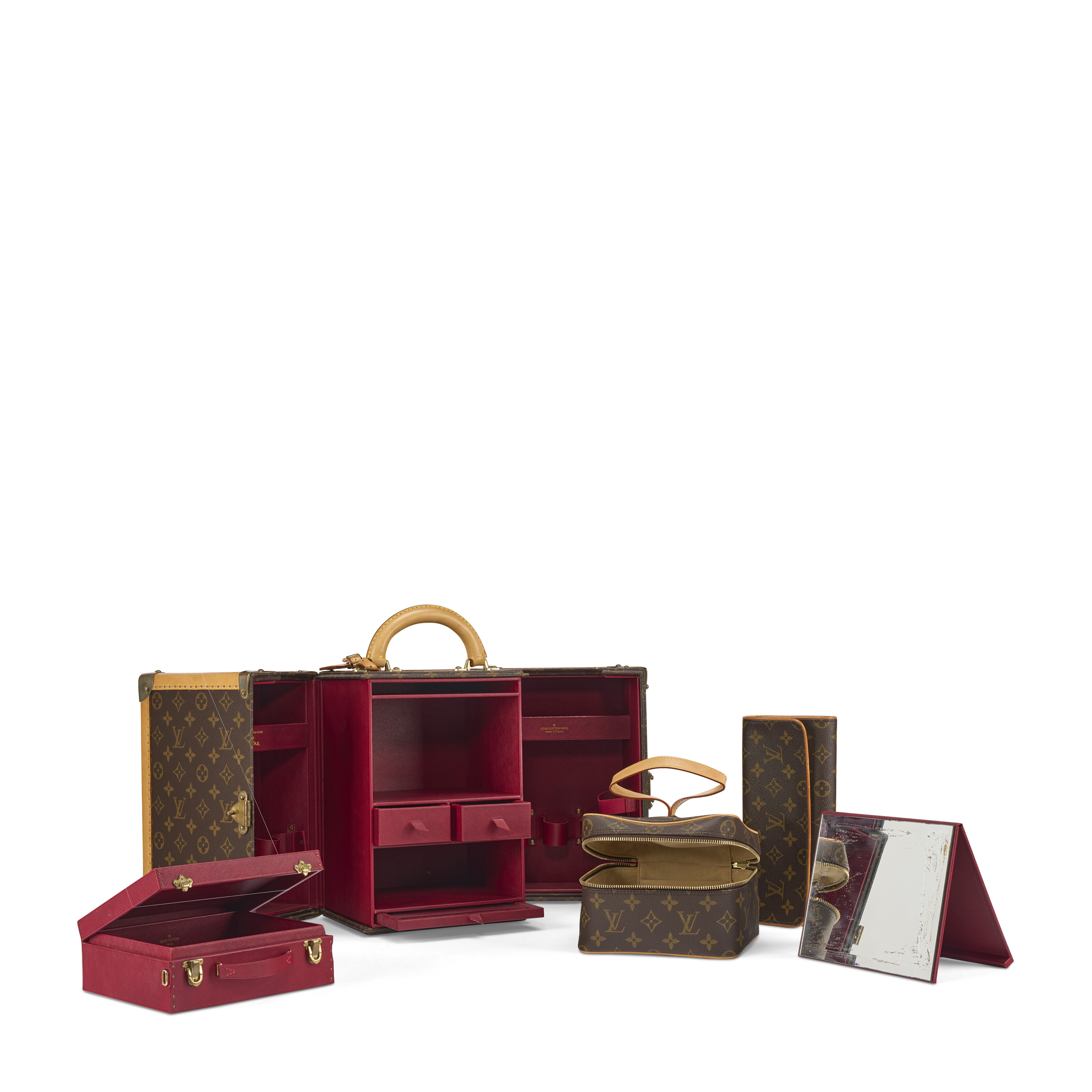 A RARE, CLASSIC MONOGRAM CANVAS VANITY TRUNK WITH BRASS HARDWARE BY ...