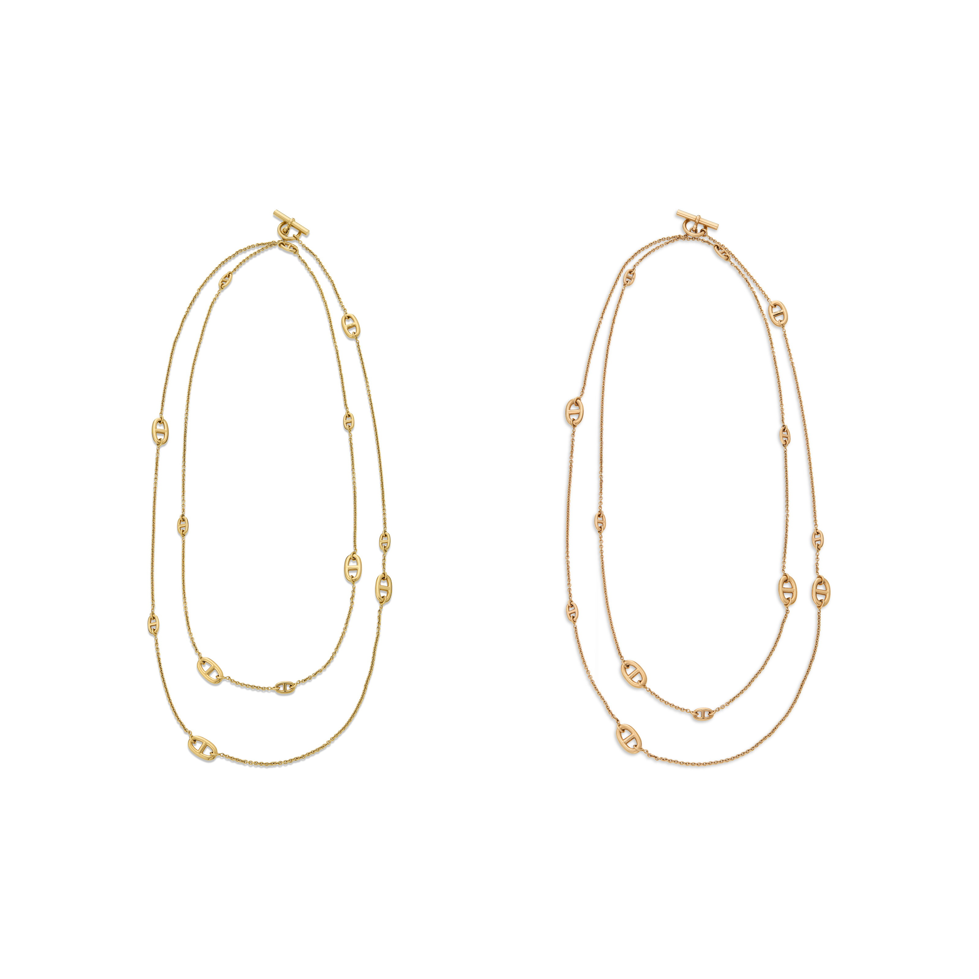 HERMÈS PAIR OF GOLD AND ROSE GOLD 'FARANDOLE' LONGCHAIN NECKLACES ...