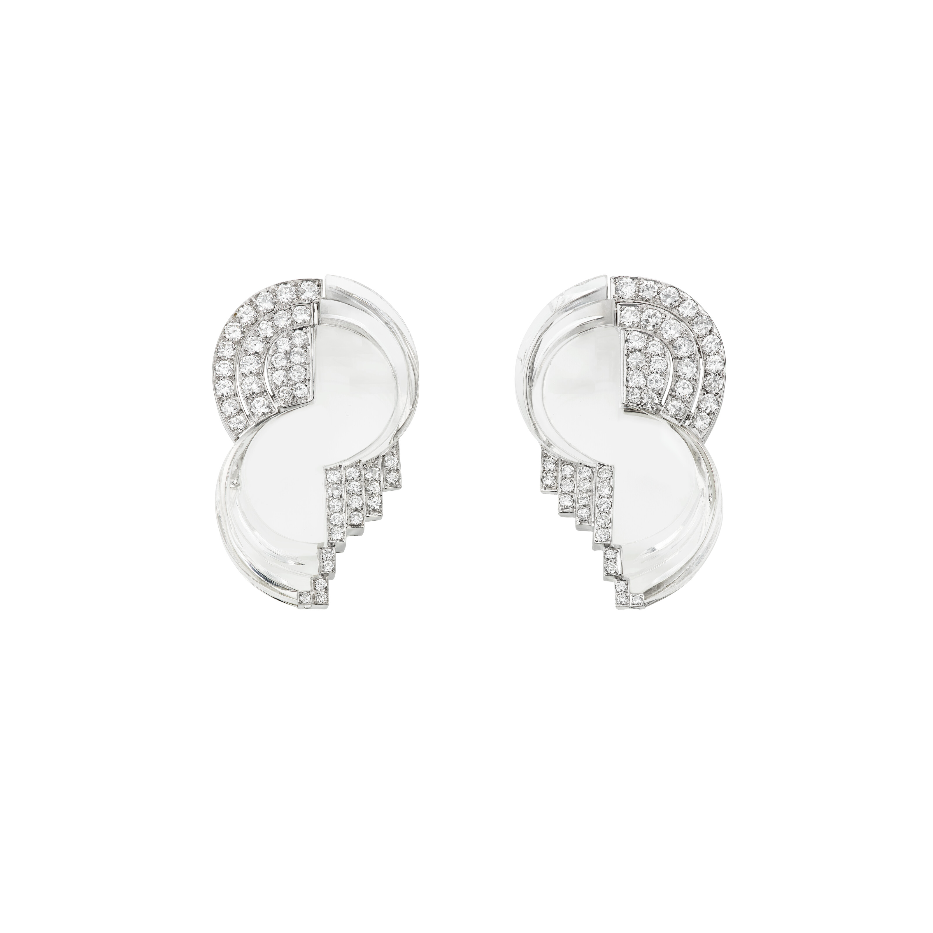 SEAMAN SCHEPPS PAIR OF ART DECO ROCK CRYSTAL AND DIAMOND CLIPS ...