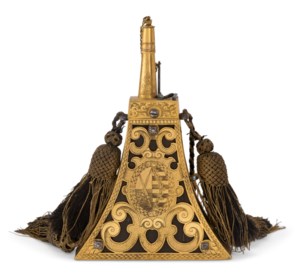 A FINE SAXON MUSKETEER'S POWDER-FLASK, DRESDEN, CIRCA 1590 | Christie's
