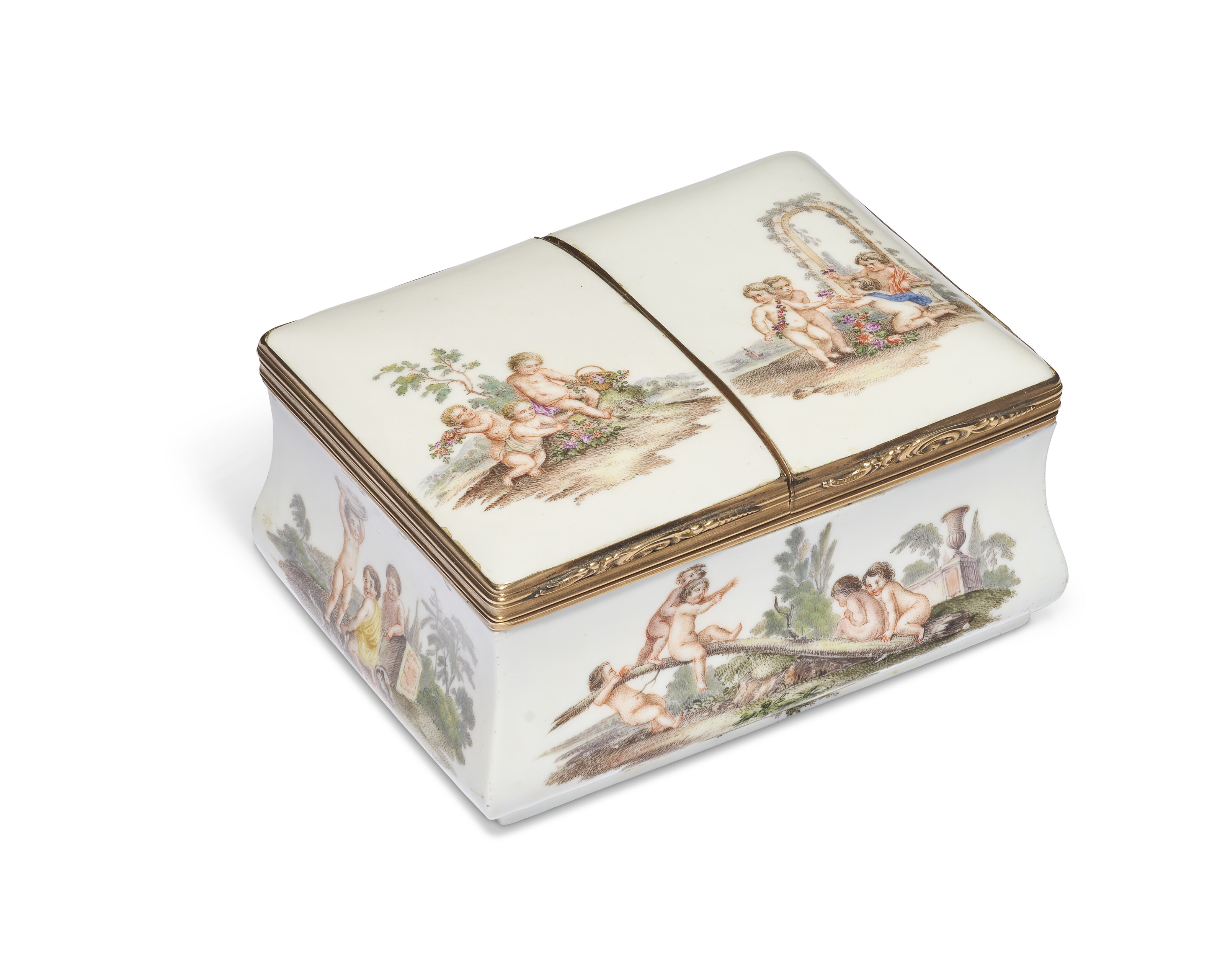 A GOLD-MOUNTED MEISSEN PORCELAIN DOUBLE SNUFF-BOX AND COVERS, CIRCA ...