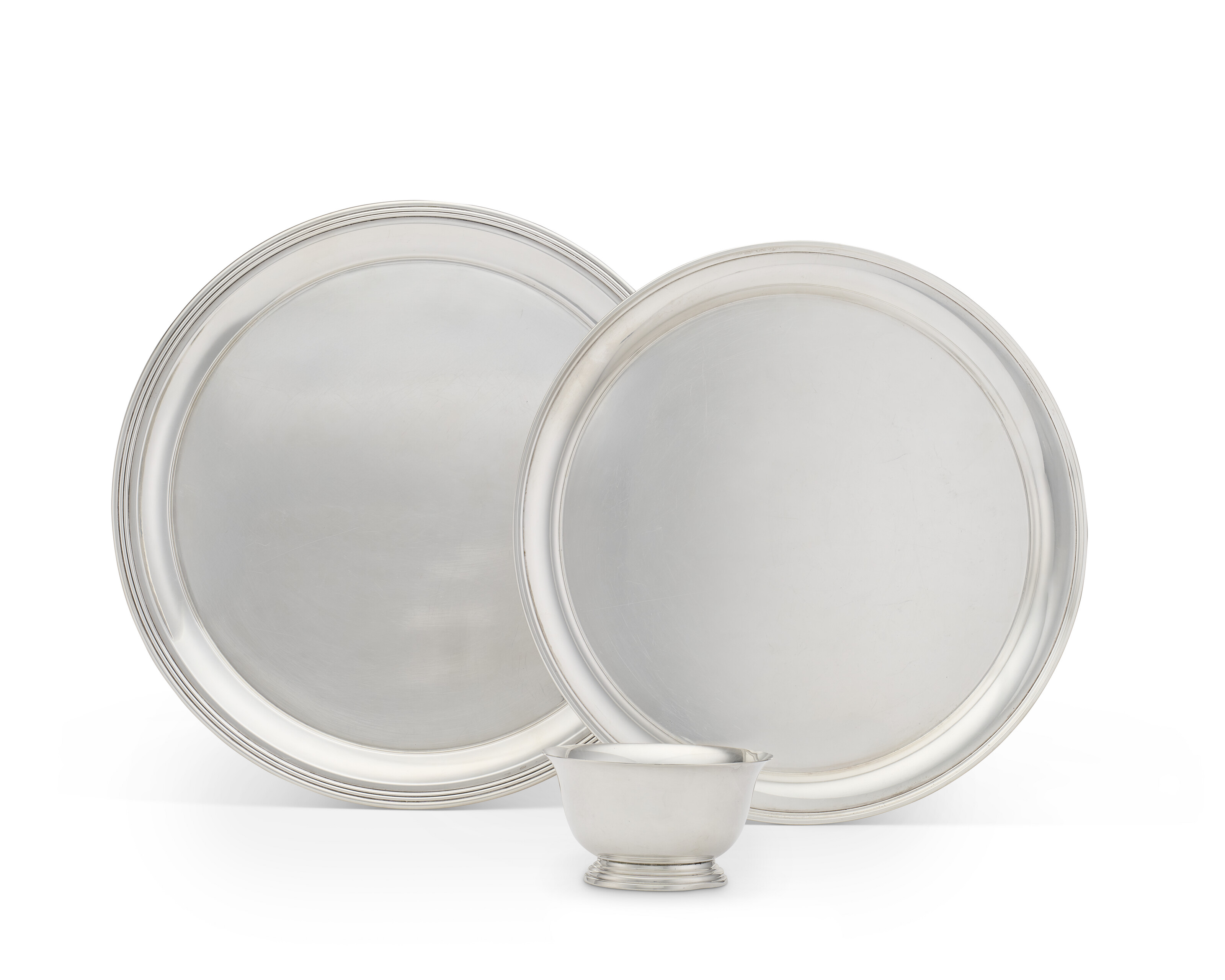 TWO AMERICAN SILVER SERVING DISHES AND A SMALL BOWL, THE DISHES MARK OF ...
