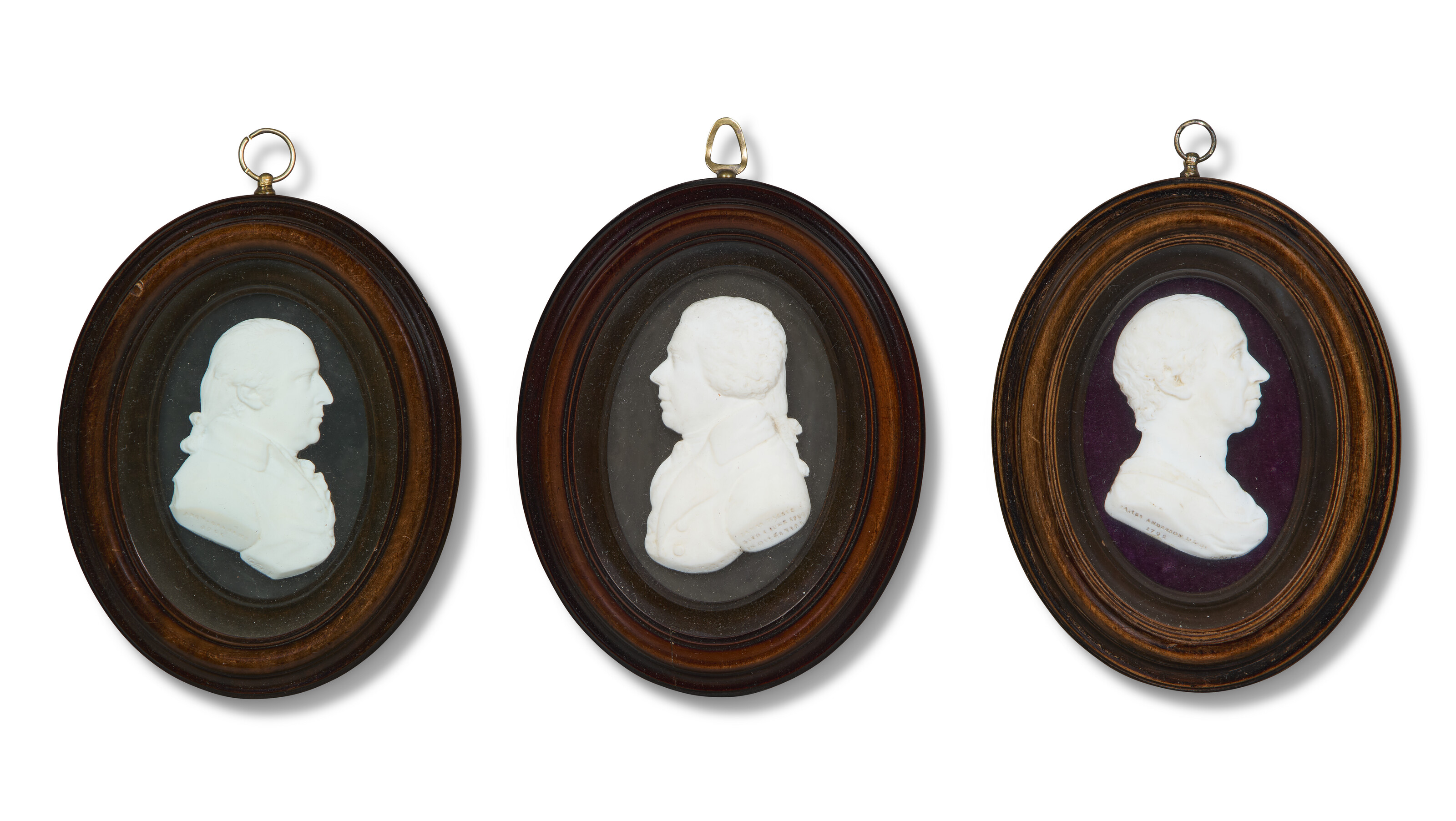THREE SCOTTISH GLASS-PASTE PORTRAIT MINIATURES, BY JAMES TASSIE, LATE ...
