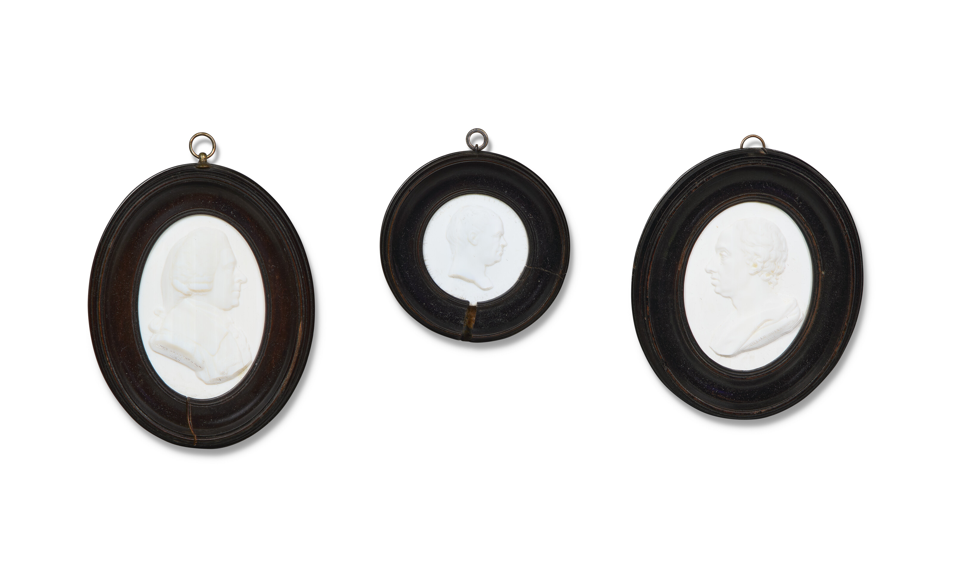 THREE SCOTTISH GLASS-PASTE PORTRAIT MINIATURES, BY JAMES TASSIE, LATE ...