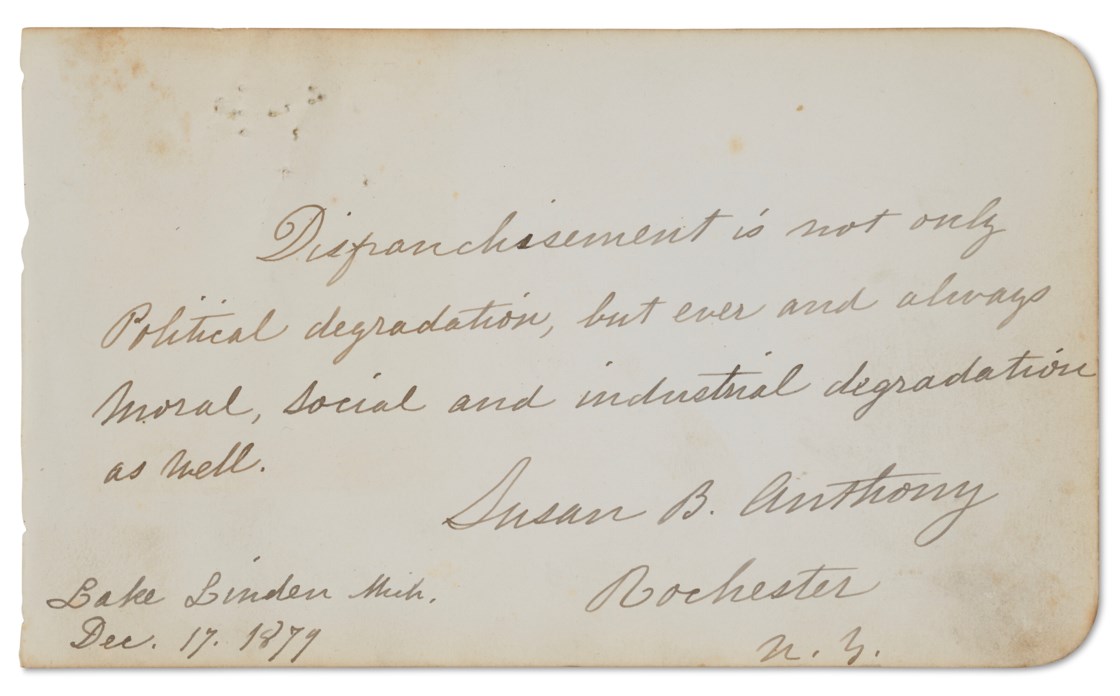 AN AUTOGRAPH QUOTATION FROM THE OPENING OF HER "WOMAN WANTS BREAD, NOT ...