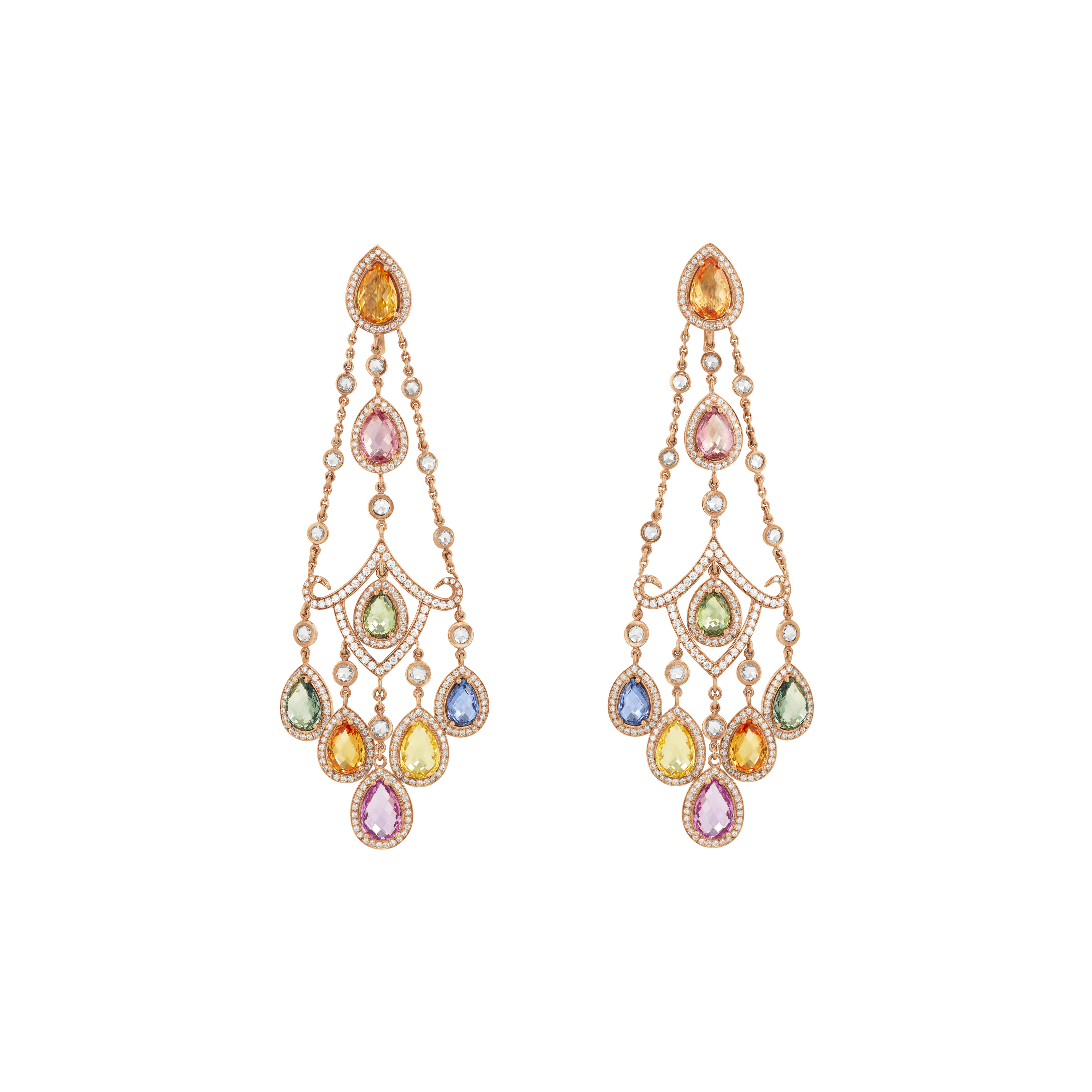 CHOPARD COLORED SAPPHIRE, SAPPHIRE AND DIAMOND CHANDELIER EARRINGS ...