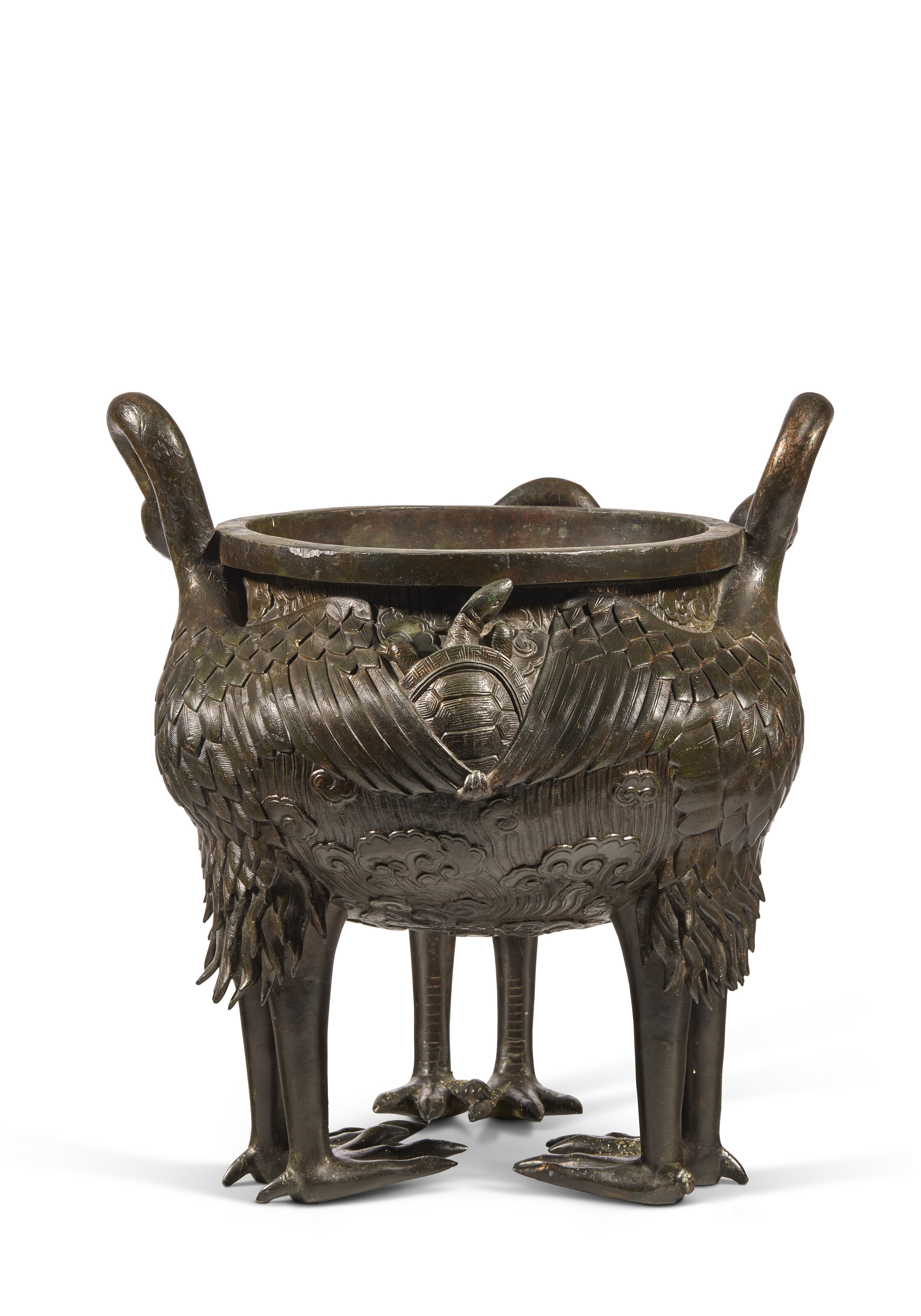 A LARGE BRONZE 'CRANE' TRIPOD CENSER, CHINA OR JAPAN | Christie’s
