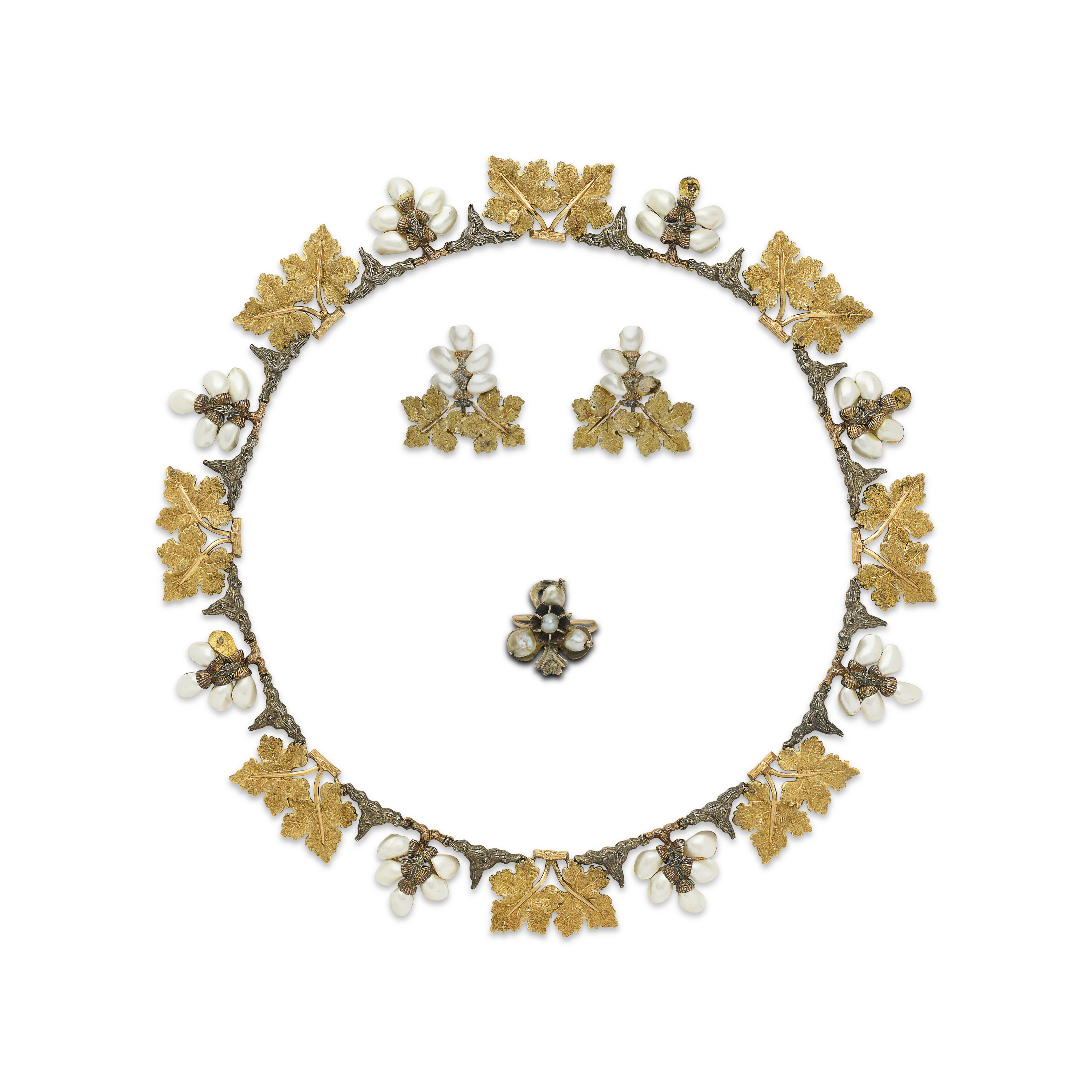 BUCCELLATI DEMI-PARURE PERLES ACCOMPAGNÉE D'UNE BAGUE PERLES NON SIGNÉE ...