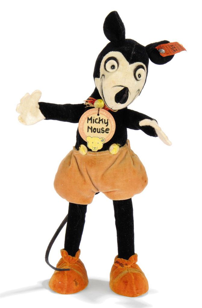 A STEIFF PROTOTYPE VELVET HEAD-TURNING MICKEY MOUSE, (22H), standing ...