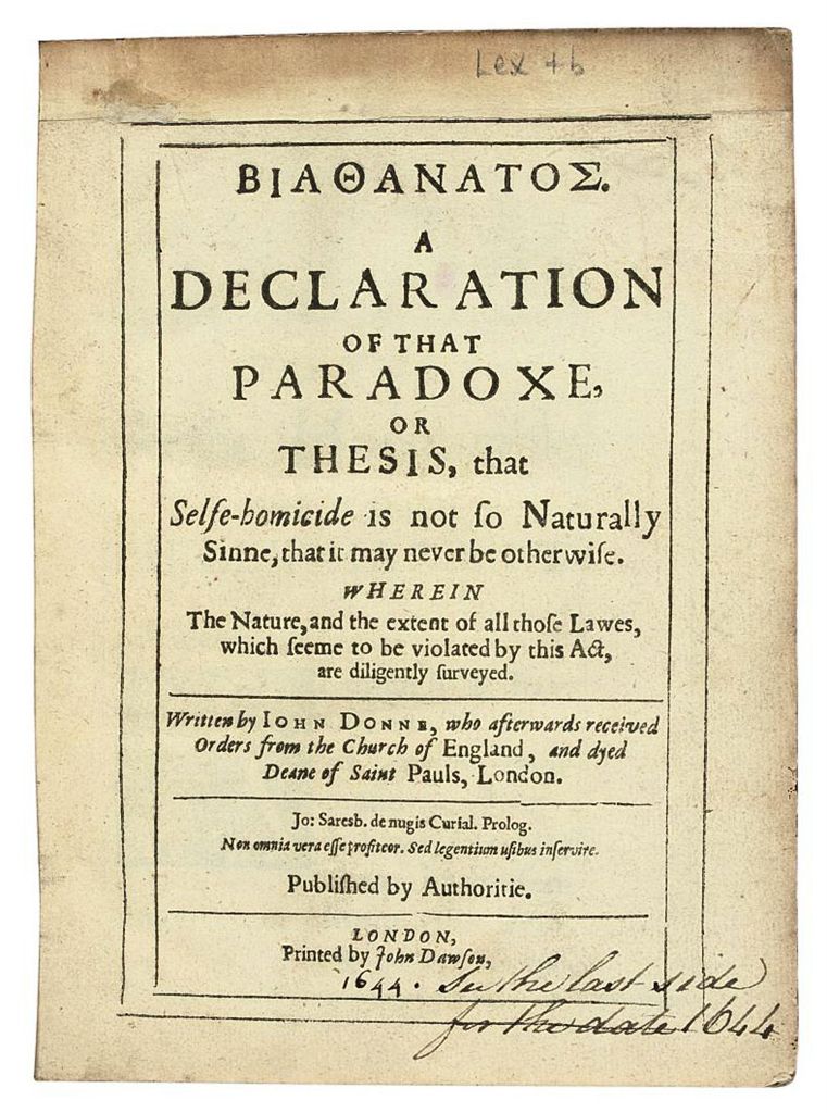 Donne, John Biathanatos. A declaration - auctions & price archive
