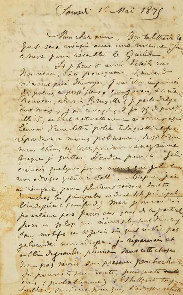 RIMBAUD, Arthur (1854-1891). Lettre autographe signée, adressée à sa ...