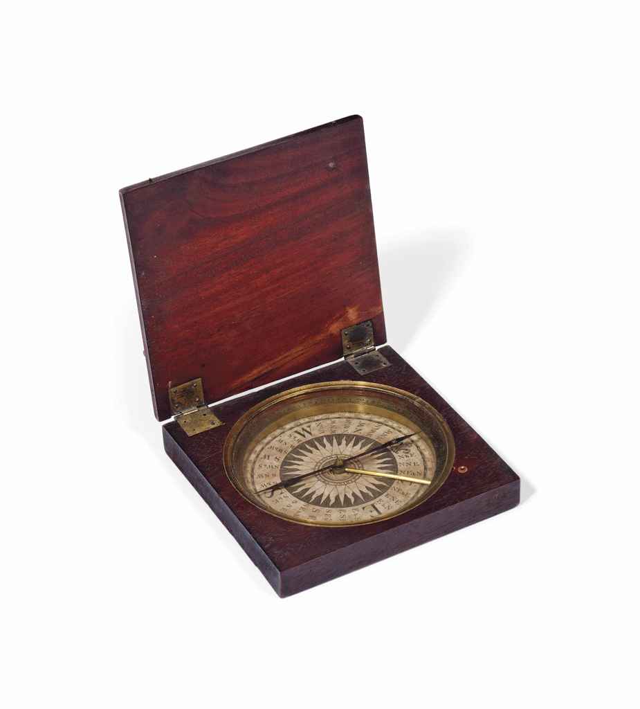 A WOODEN CASED ENGLISH COMPASS , DUDLEY ADAMS, EARLY 19TH CENTURY ...