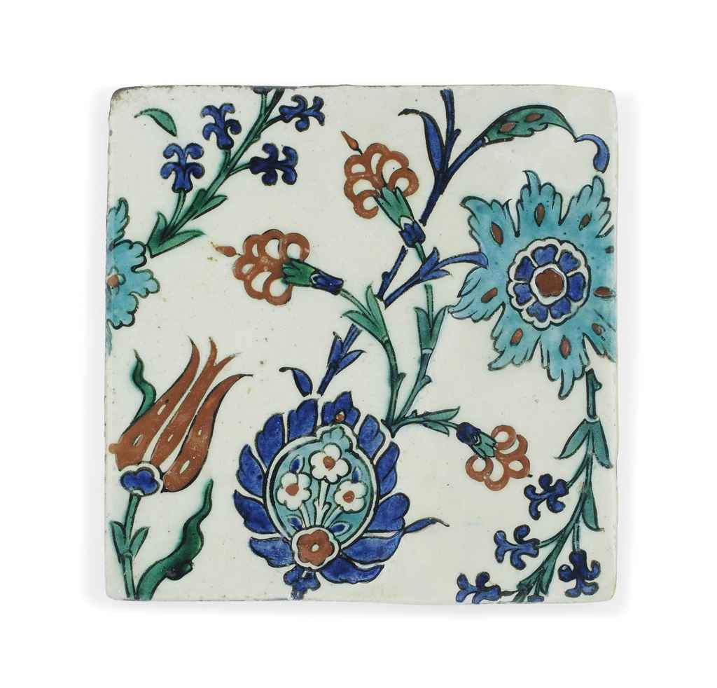 AN OTTOMAN IZNIK TILE, TURKEY, 17TH CENTURY - auctions & price archive